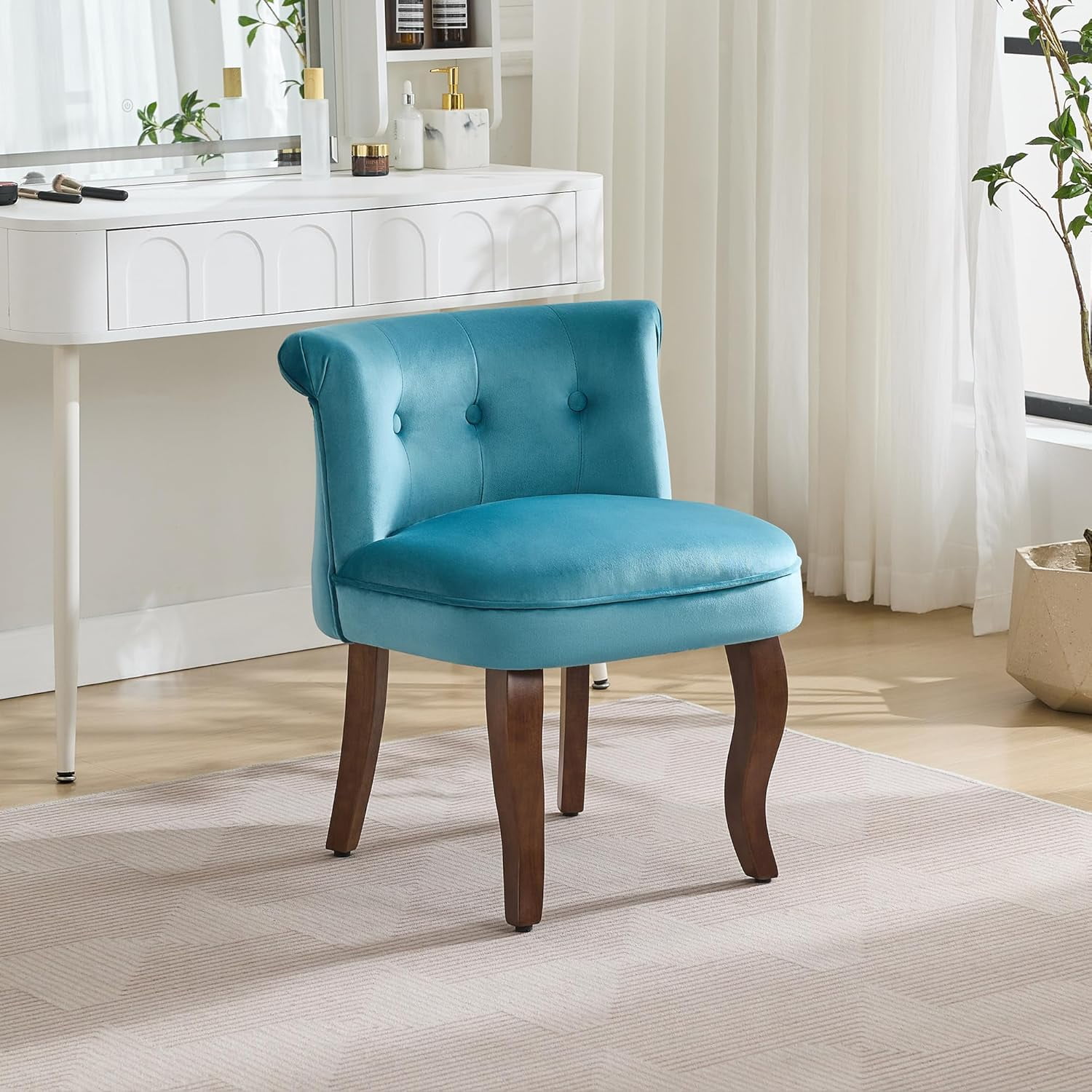 Velvet Vanity Chair with Back, Tufted Upholstered Vanity Stool with ...