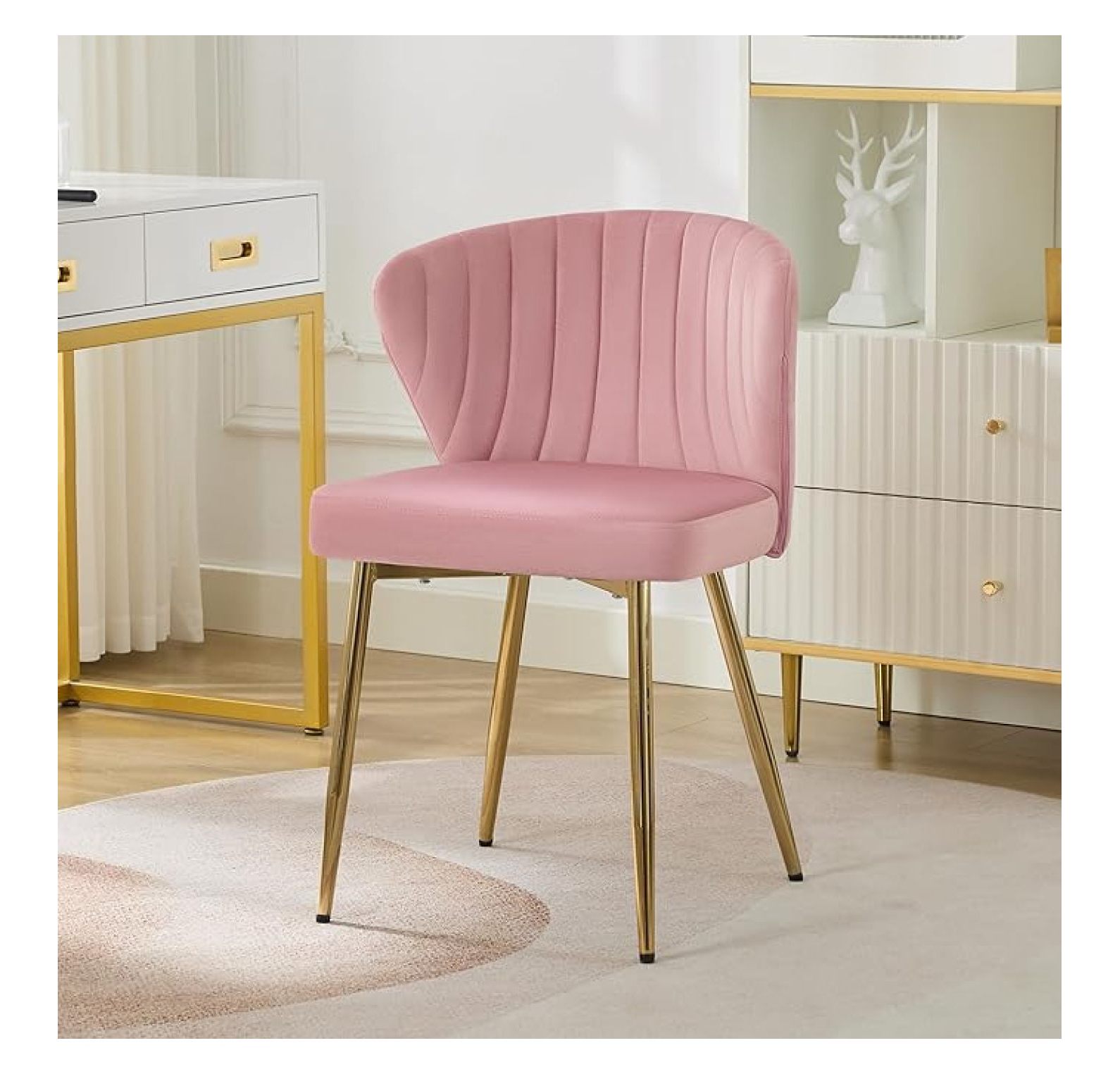 Velvet Vanity Chair, Modern Makeup Chair with Back Golden Legs, Small ...