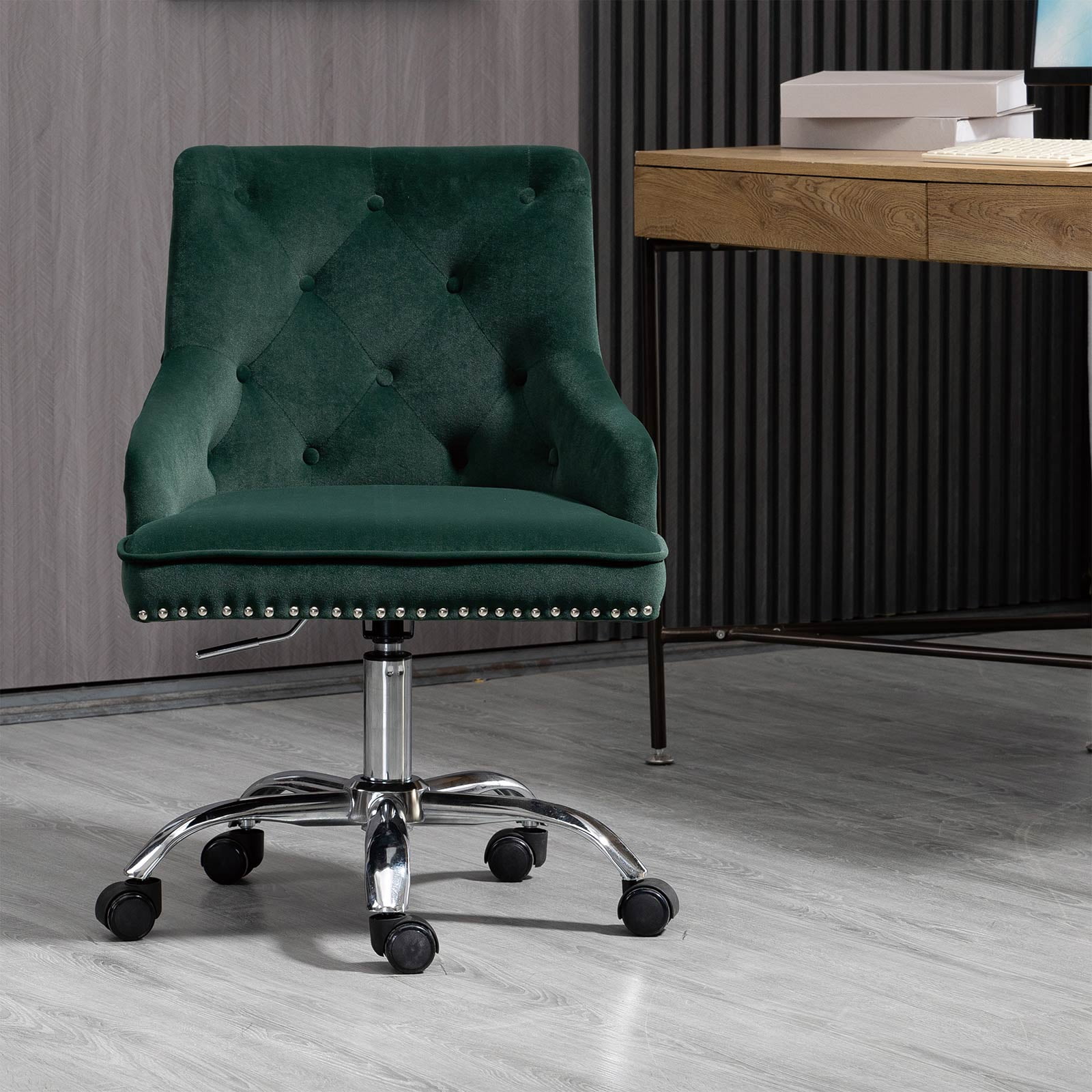 Velvet Vanity Chair Modern Mid-Back Tufted Button Computer Desk Chair ...