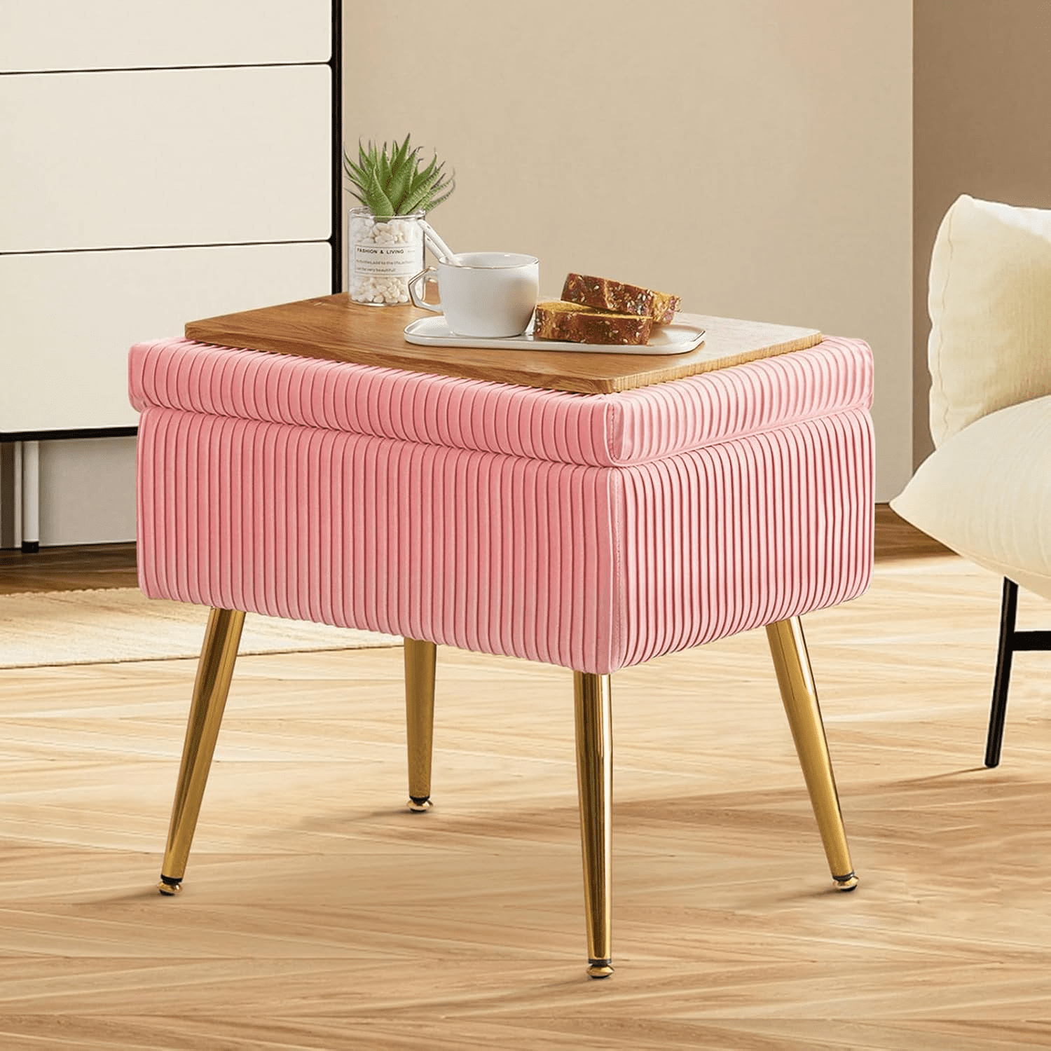 Velvet Vanity Small Storage Bench Upholstered Ottoman with Storage ...