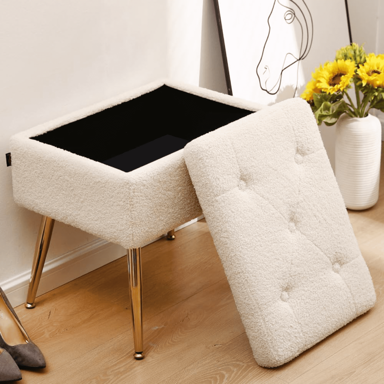 Velvet Vanity Small Storage Bench Upholstered Ottoman with Storage ...