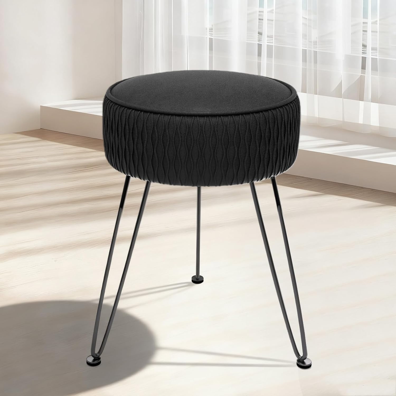 Velvet Vanity Stool Footrests, Round Ottoman Vanity Chairs with Anti ...