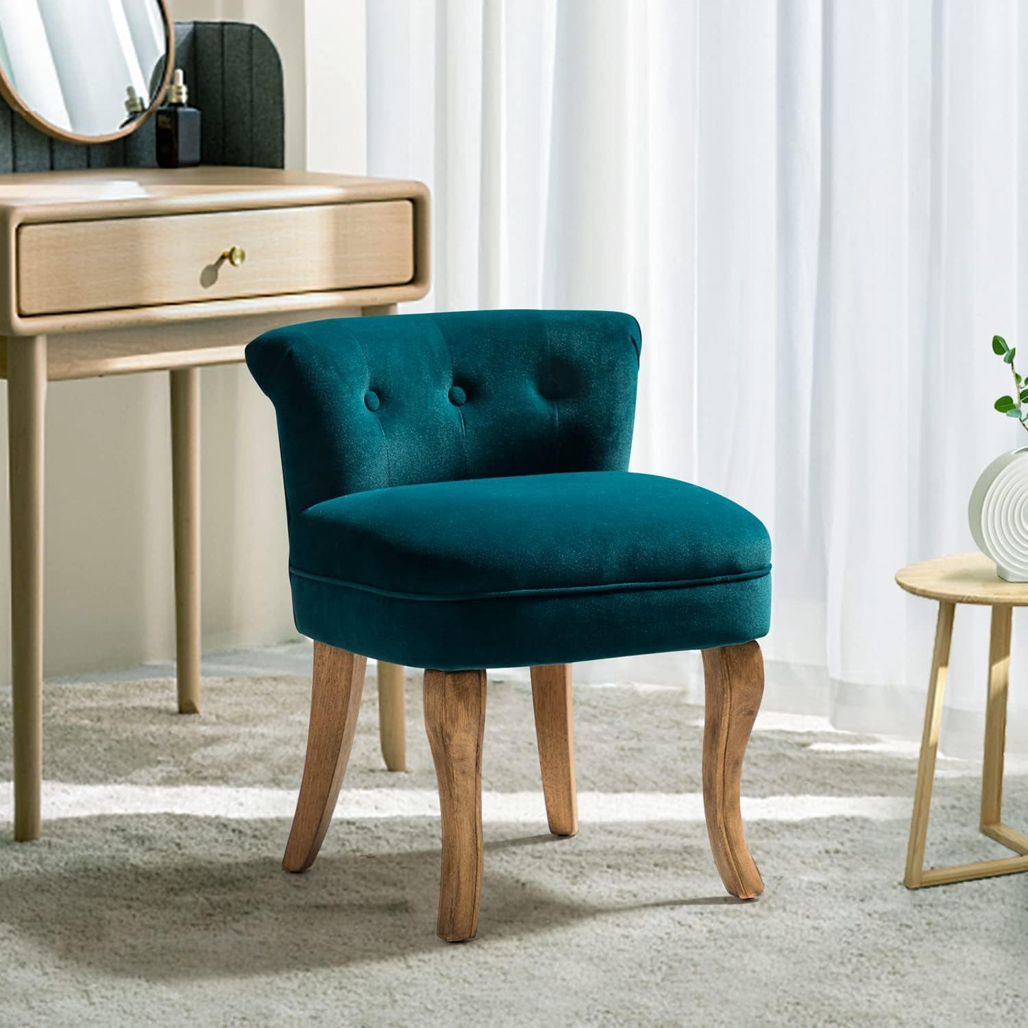 Velvet Vanity Stool with Low Back Modern Vanity Chair with Solid Wood ...