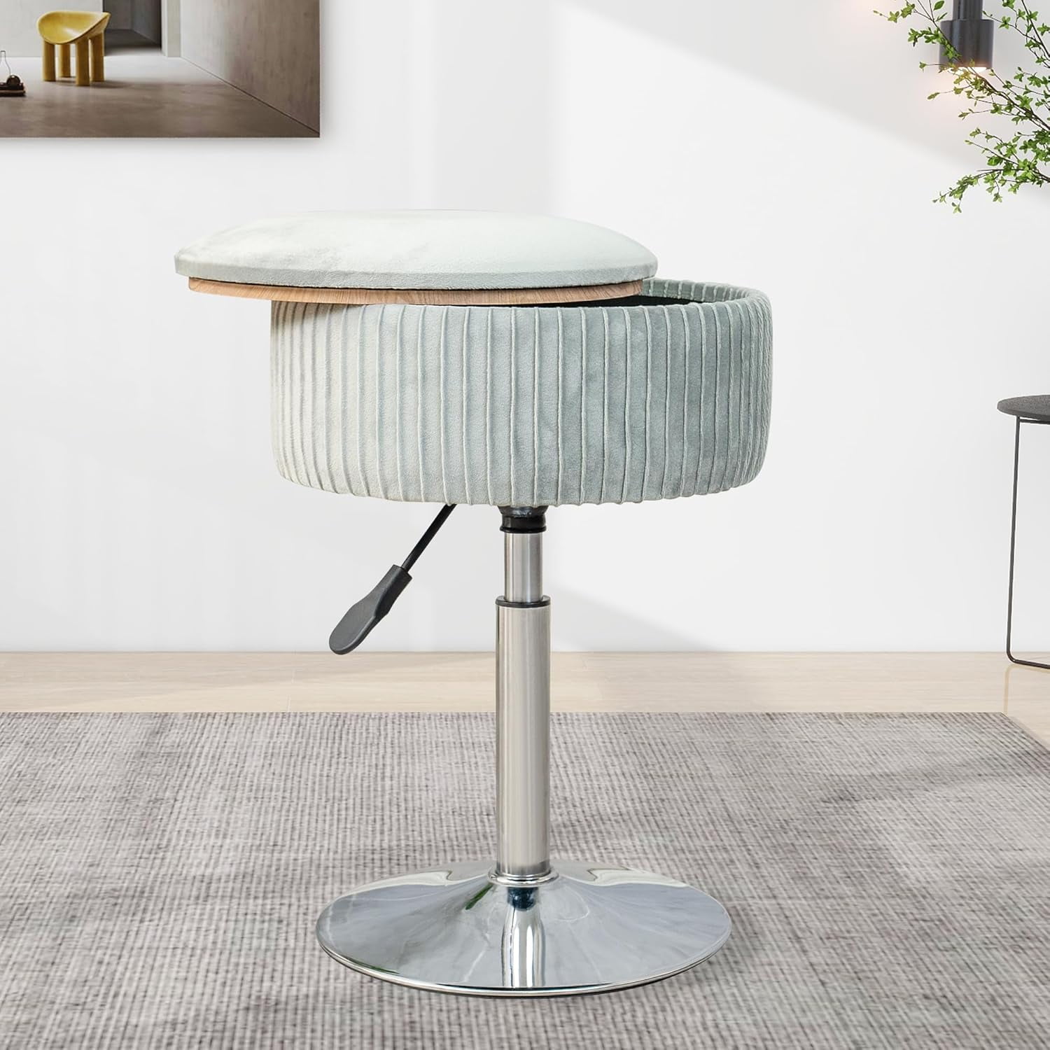 Velvet Vanity Stool, Vanity Chair for Makeup Room Round Storage Ottoman ...