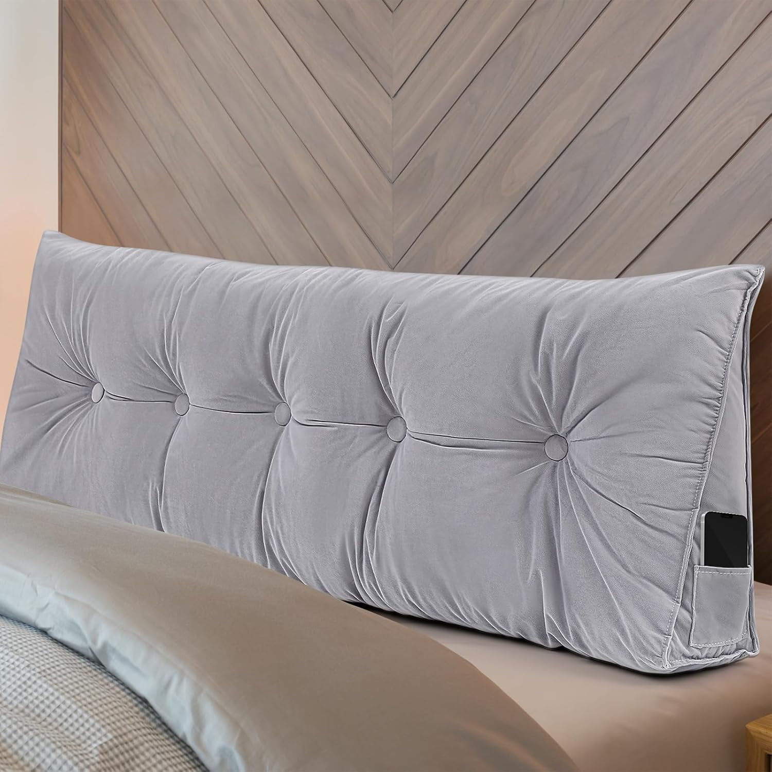 Velvet Wedge Headboard Pillow Queen Size Triangular Bed Reading Pillow ...