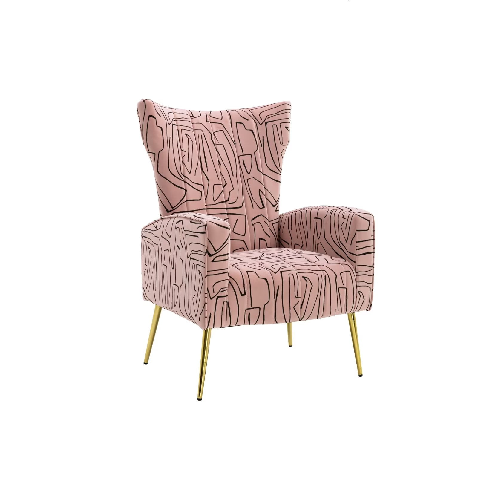 Velvet Wingback Single Armchair, Modern Leisure Accent Chair with Rose ...