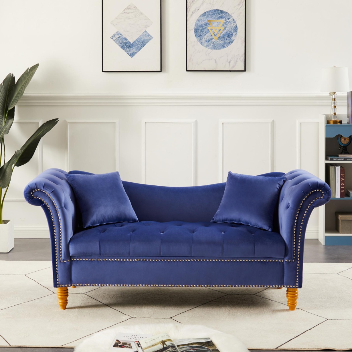 Velvet Wood Frame Ottoman Bench with Backrest, Storage Footrest with 2 ...