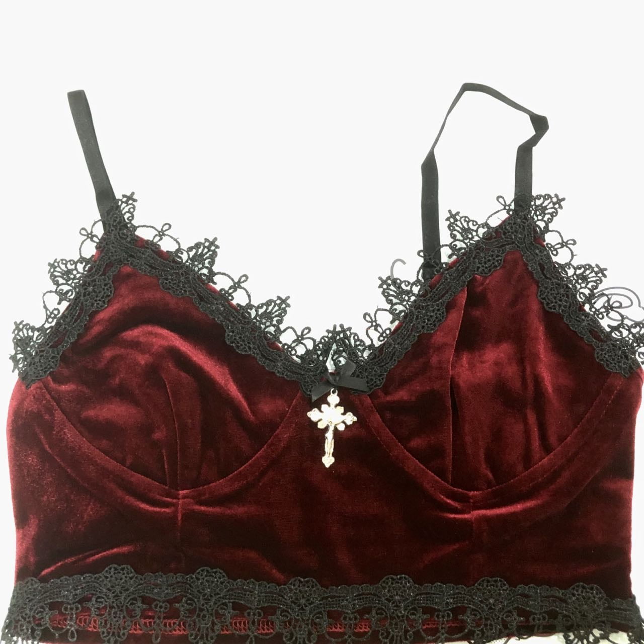 Velvet Y2K Mall Goth Crop Tops Black Lace Trim Emo Alternative ...