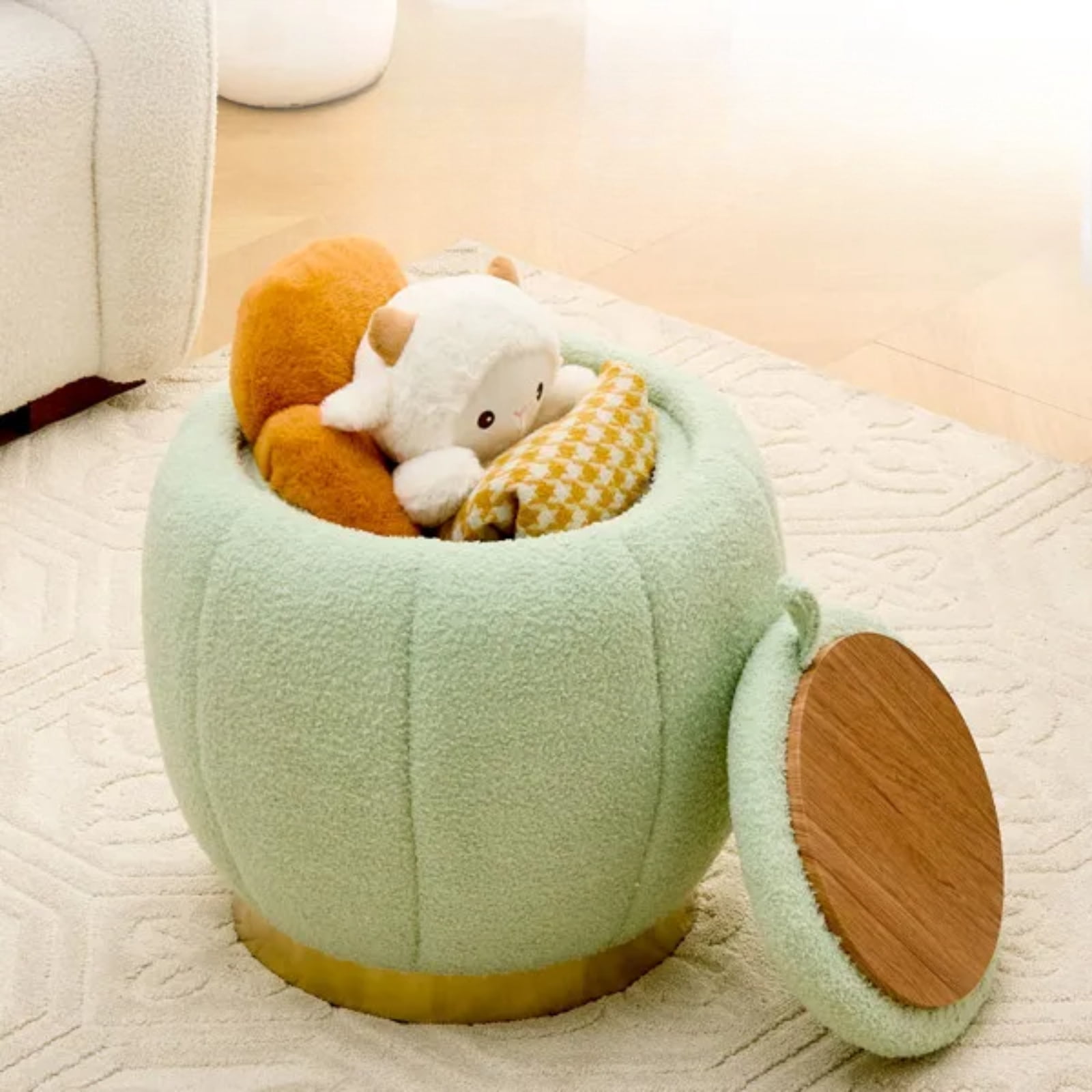 Velvet storage stool, modern round footstool, upholstered chair, small ...