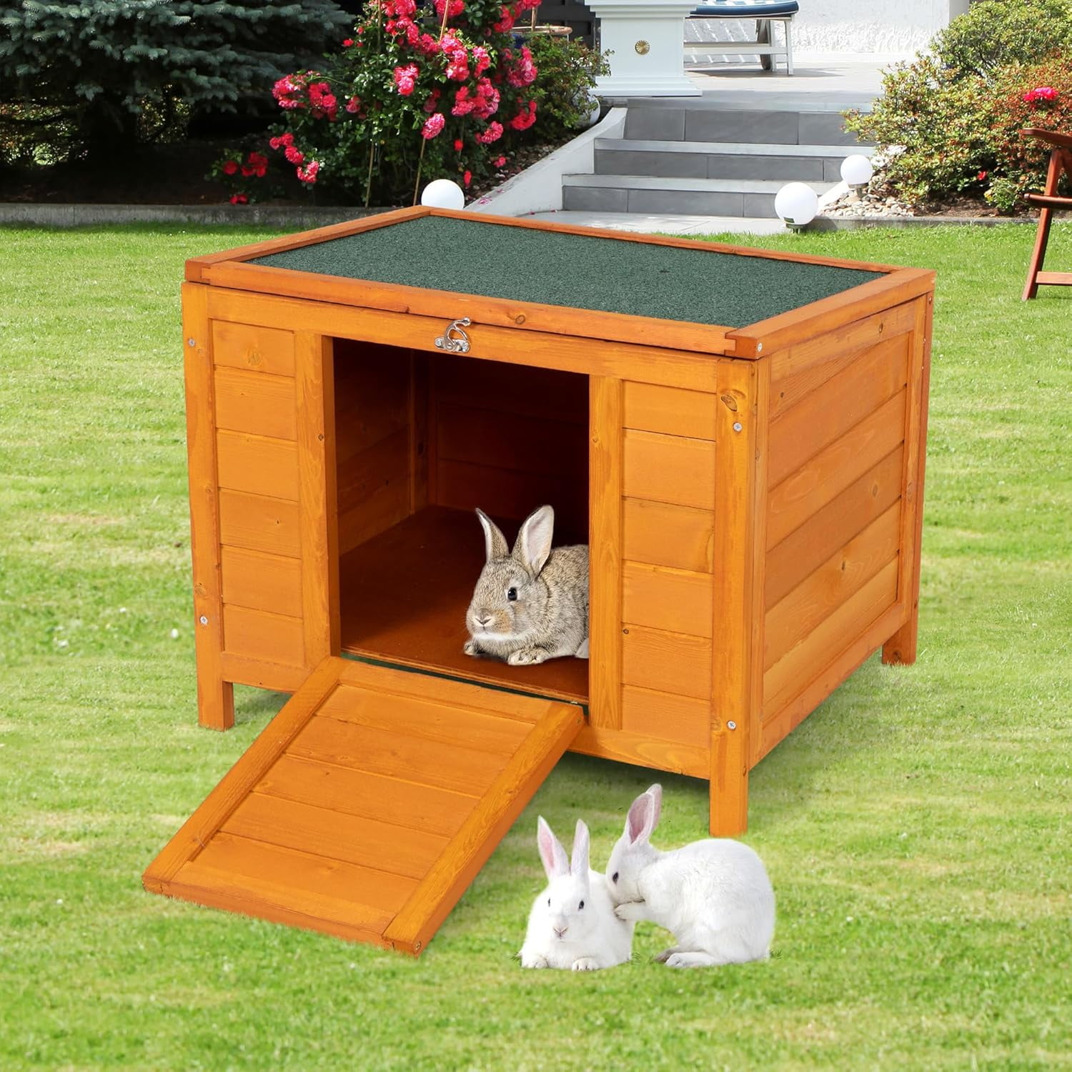 VelvetBlossom 24inches Wooden Catio Outdoor Cat House Small Animal ...