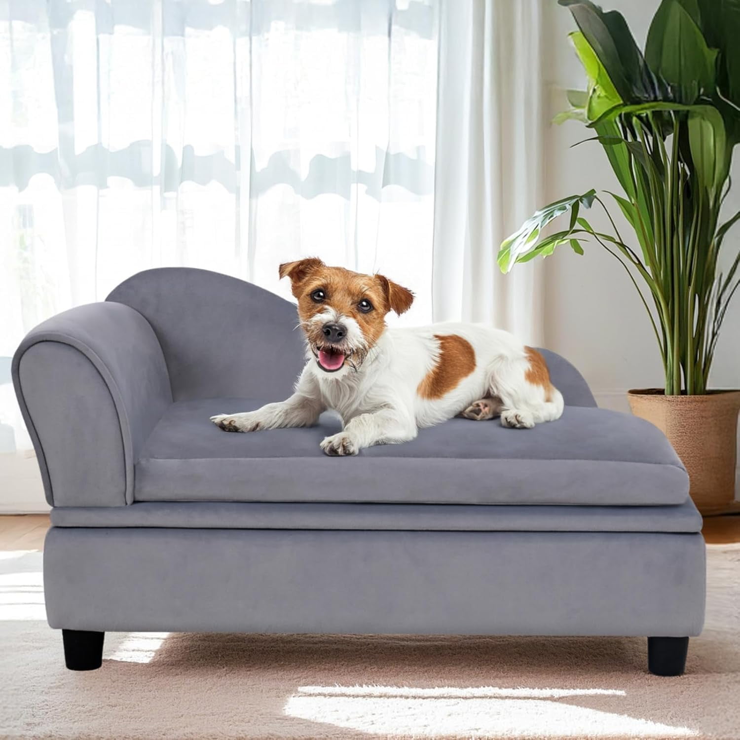 VelvetBlossom 30" L Pet Sofa with Hidden Storage 30lbs, Dog Couch for ...