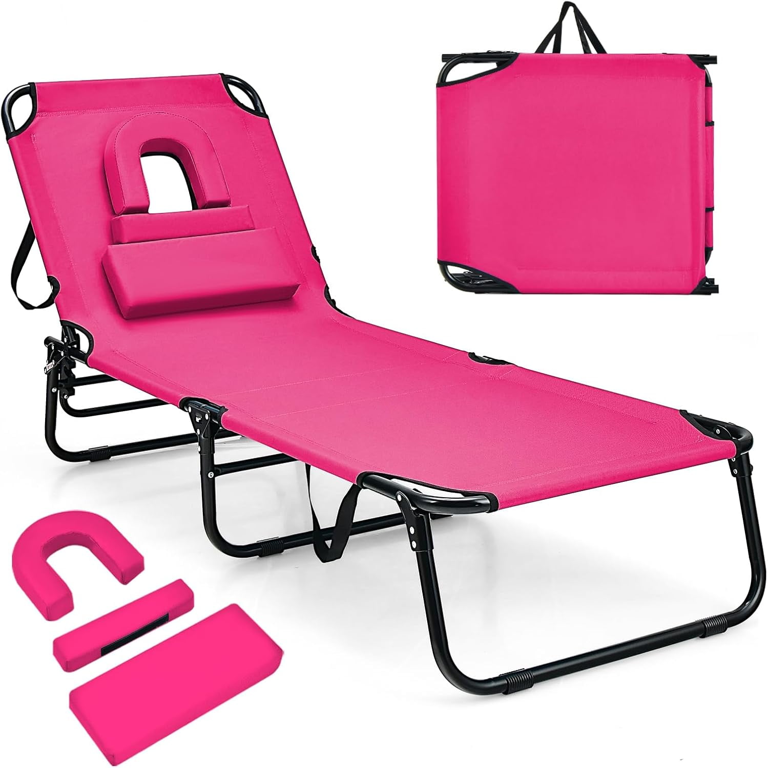 VelvetBlossom Folding Beach Tanning Chair - Adjustable Patio Lounge ...