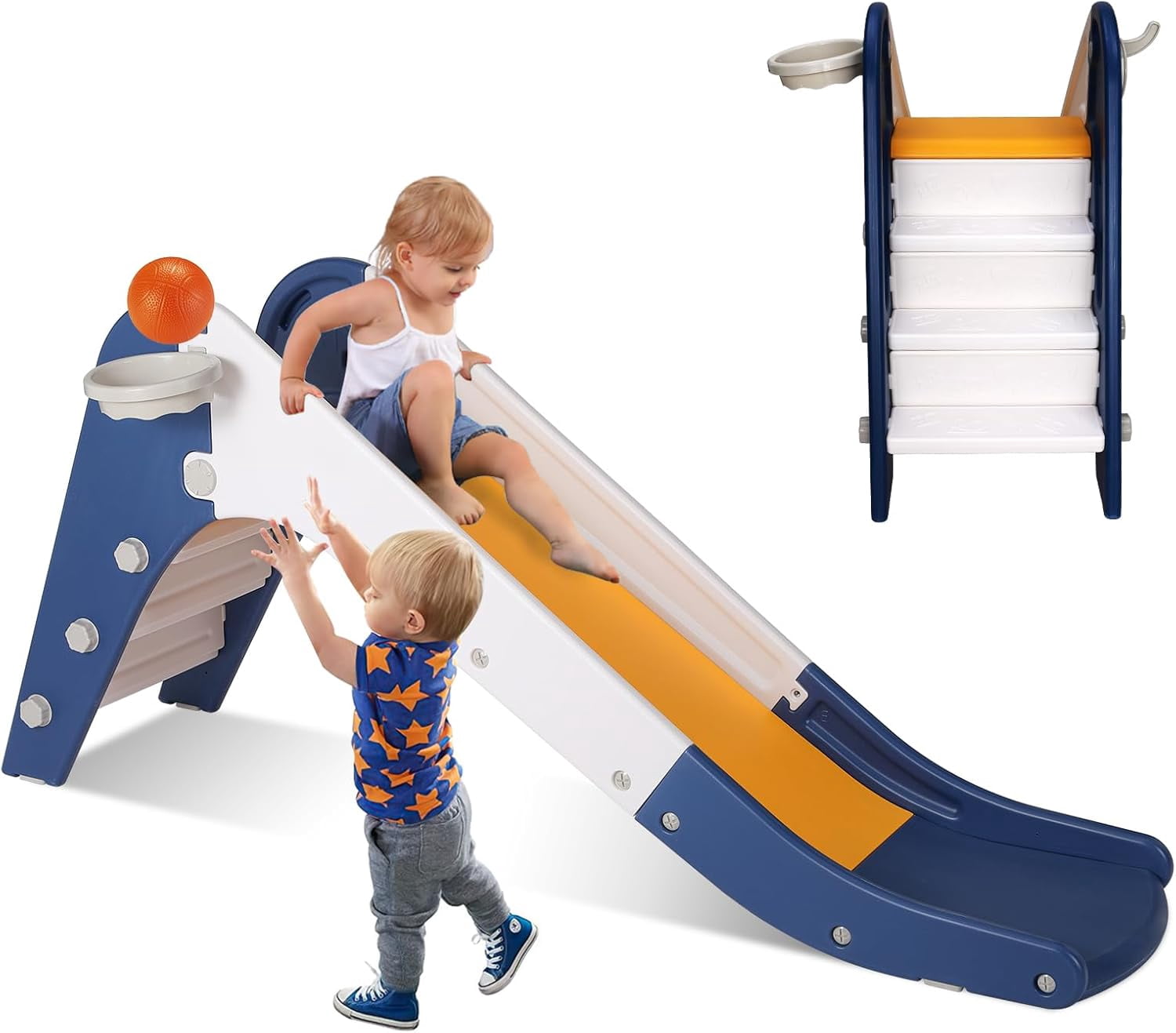 VelvetBlossom Freestanding Kids Slide, Toddler Slide Climber w/Hoop ...