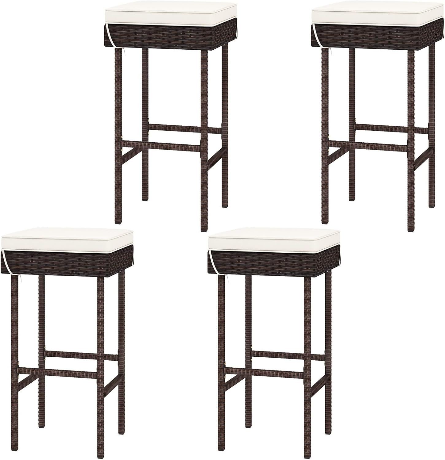 VelvetBlossom Outdoor Bar Stools Set-of-4-Wicker Rattan Backless Bar ...