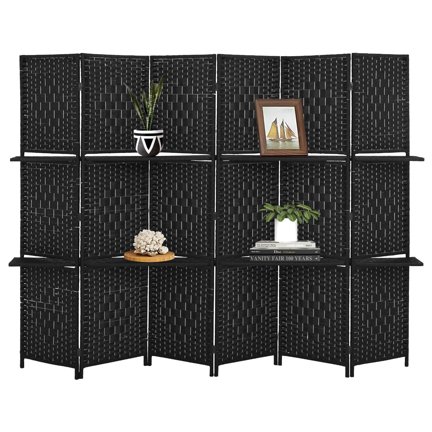 VelvetBlossom Room divider 6 panel room screen divider wooden screen ...