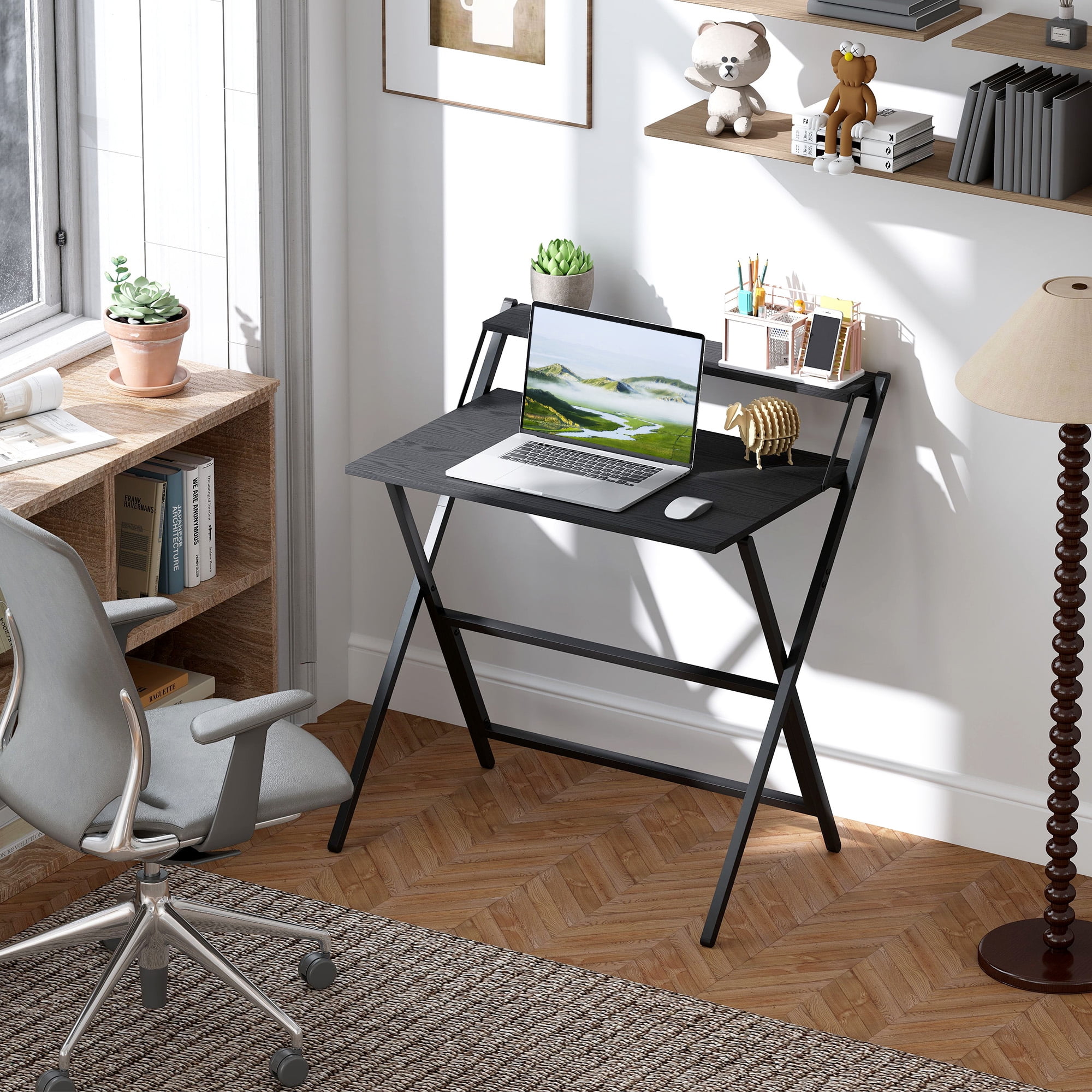 VelvetBlossom Small Folding Desk - Compact Computer Desk with Monitor ...