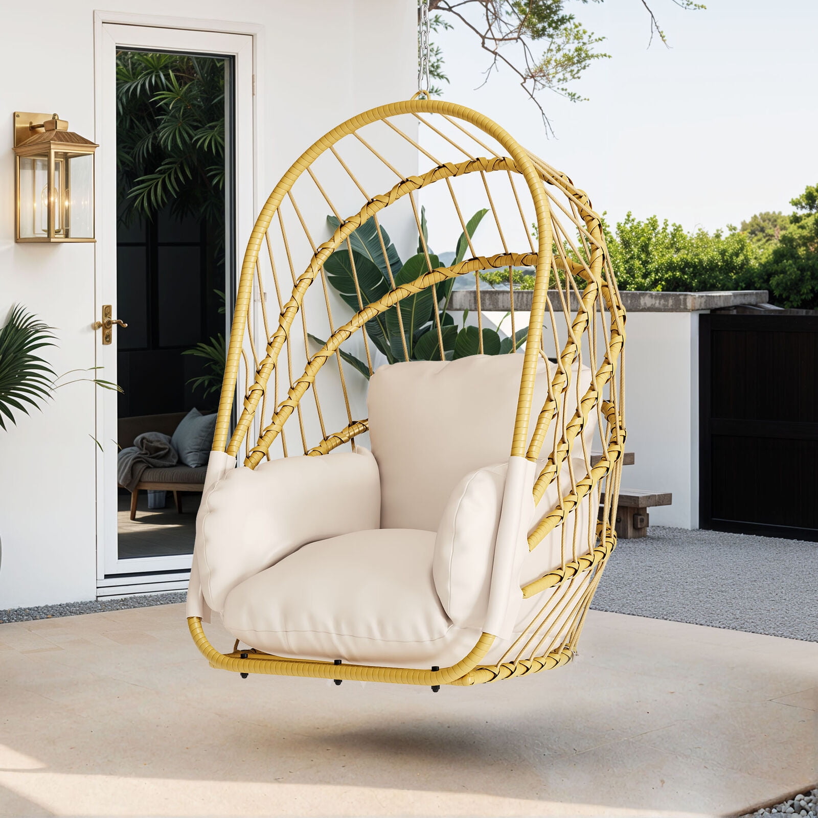 VelvetBlossom Swing Egg Chair with Cushions 350lbs, Wicker Hammock Chair Foldable Hanging Basket ...