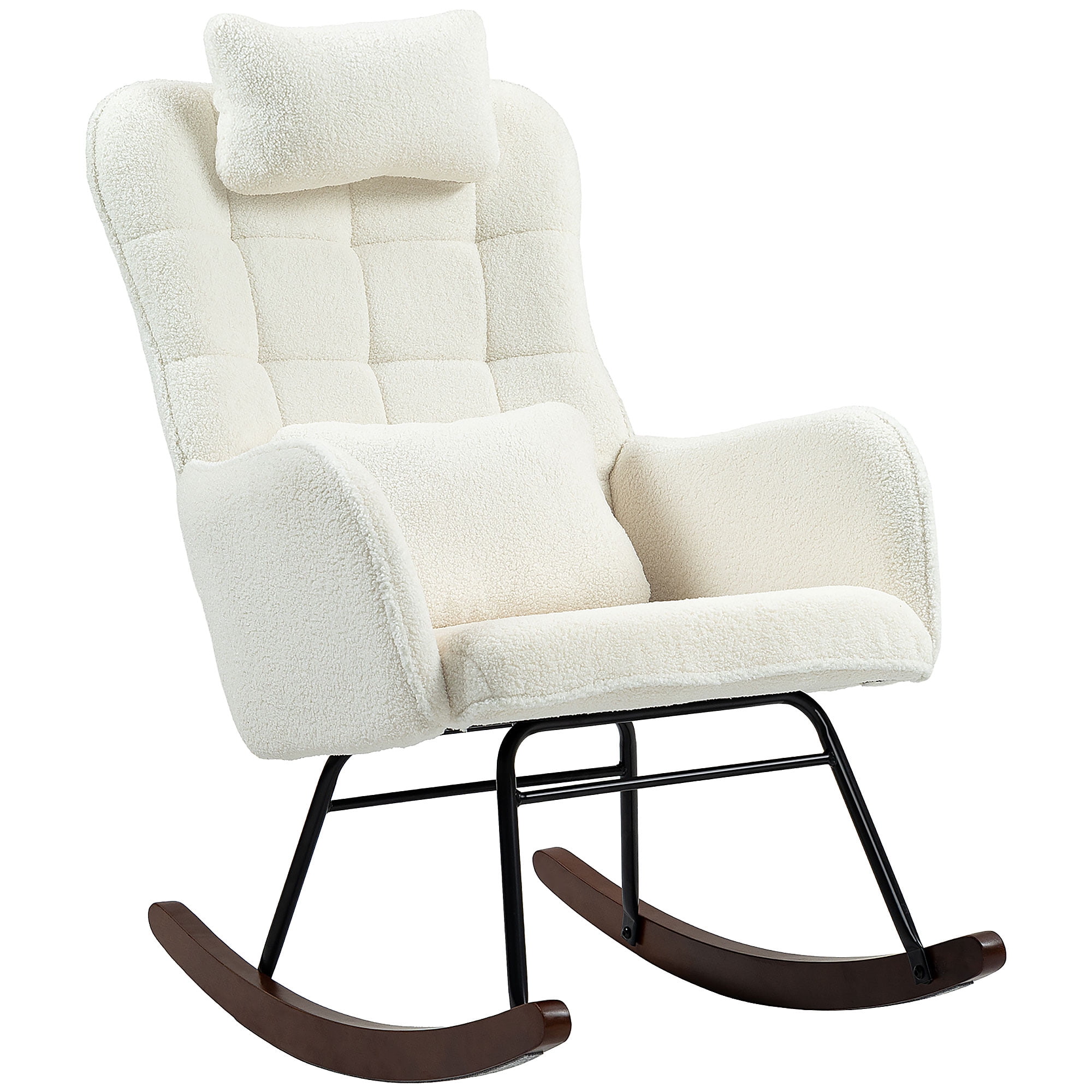 VelvetBlossom Upholstered Rocking Chair with Headrest and Lumber Pillow ...