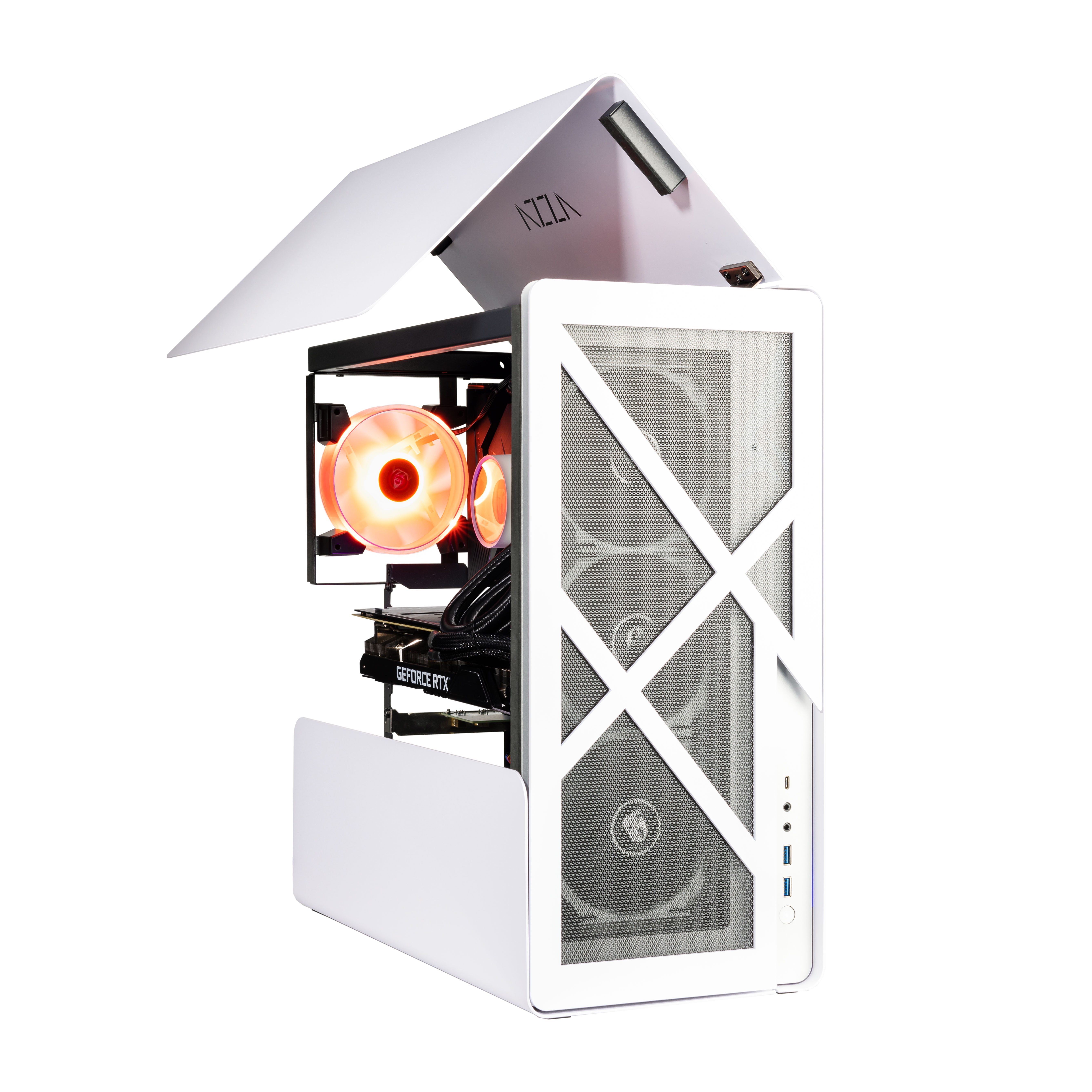 Velztorm White Addux Open-Air Design Custom Gaming Desktop Liquid ...