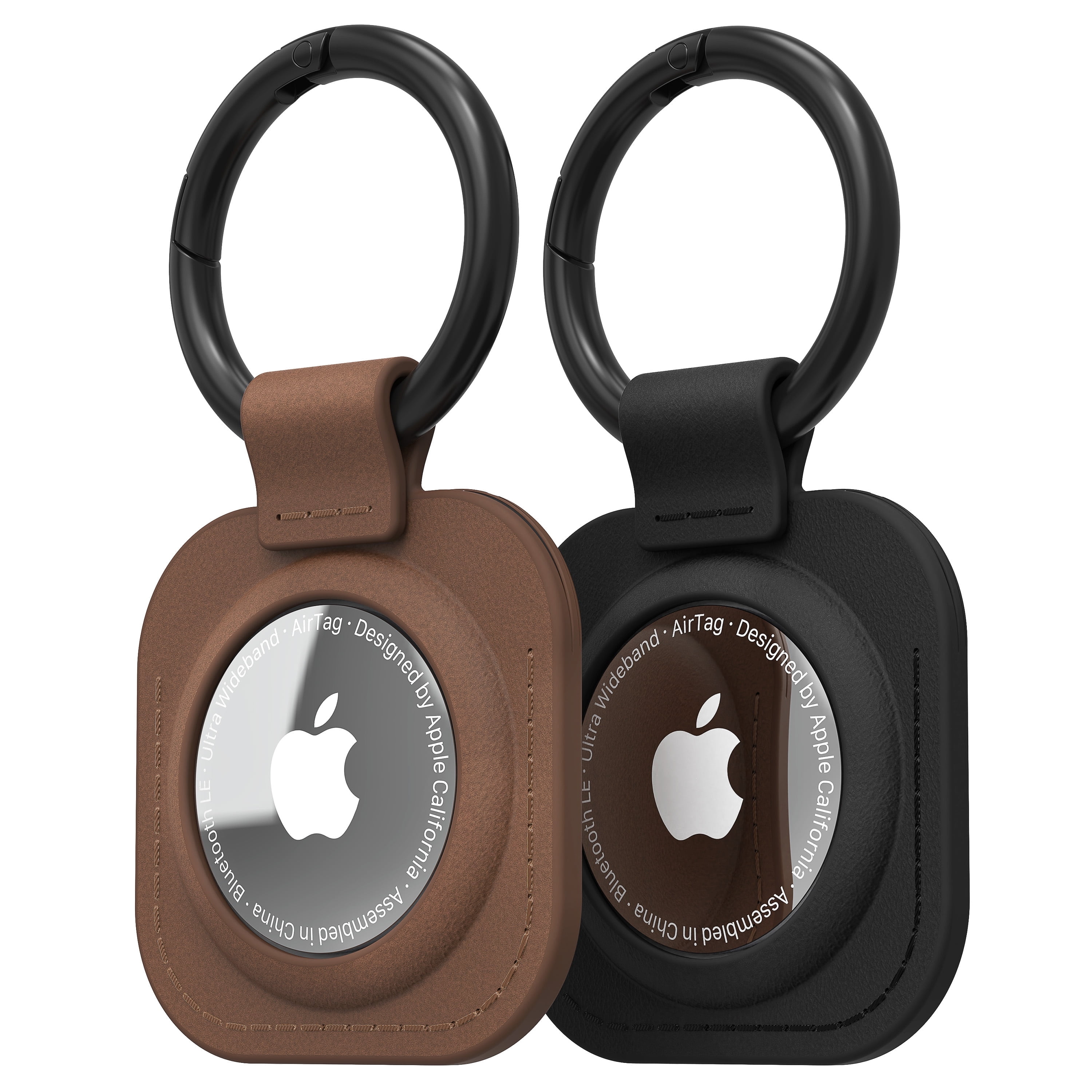Vena 2 Pack Leather Case for Apple AirTag Holder Keychain Cover, Black ...