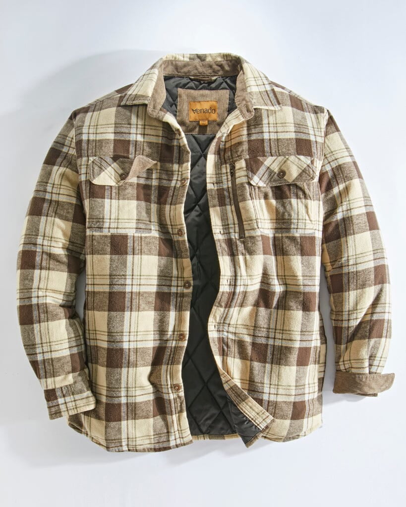 Venado Men's Plaid Shirt Jacket -Long Sleeved Quilt Lined Brushed Flannel Rugged Shirt (Rust ...