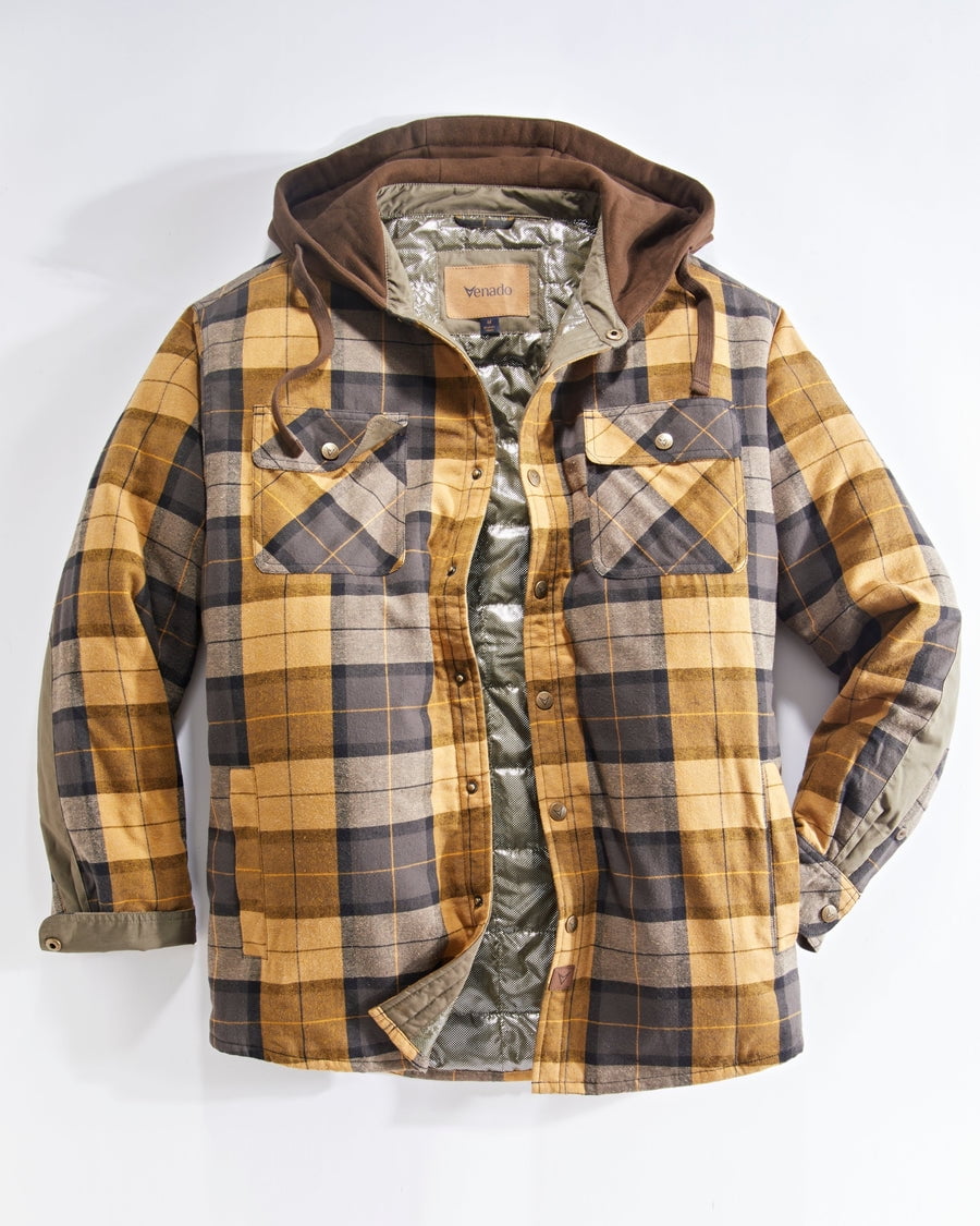 Venado Men's Quilt Lined Flannel Shirt Jacket with Hood - Reflective Winter Coat for Men (Amber ...