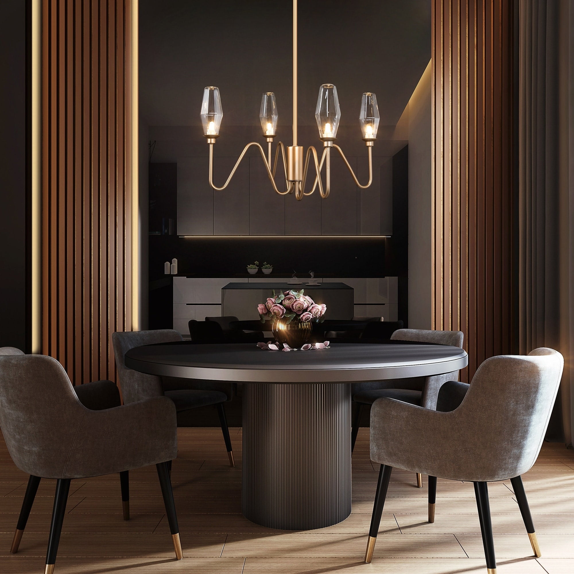 Vendange Mid-century Modern Flower 4-light Arm Chandeliers Dimond Glass ...