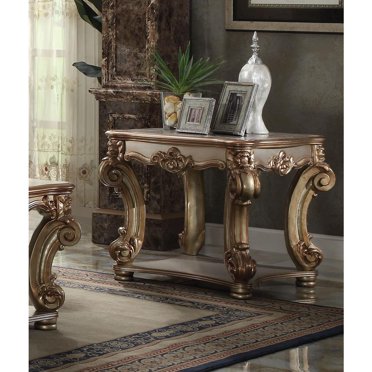 Wooden End Table With Marble Top Pearl White - Saltoro Sherpi - Walmart.com