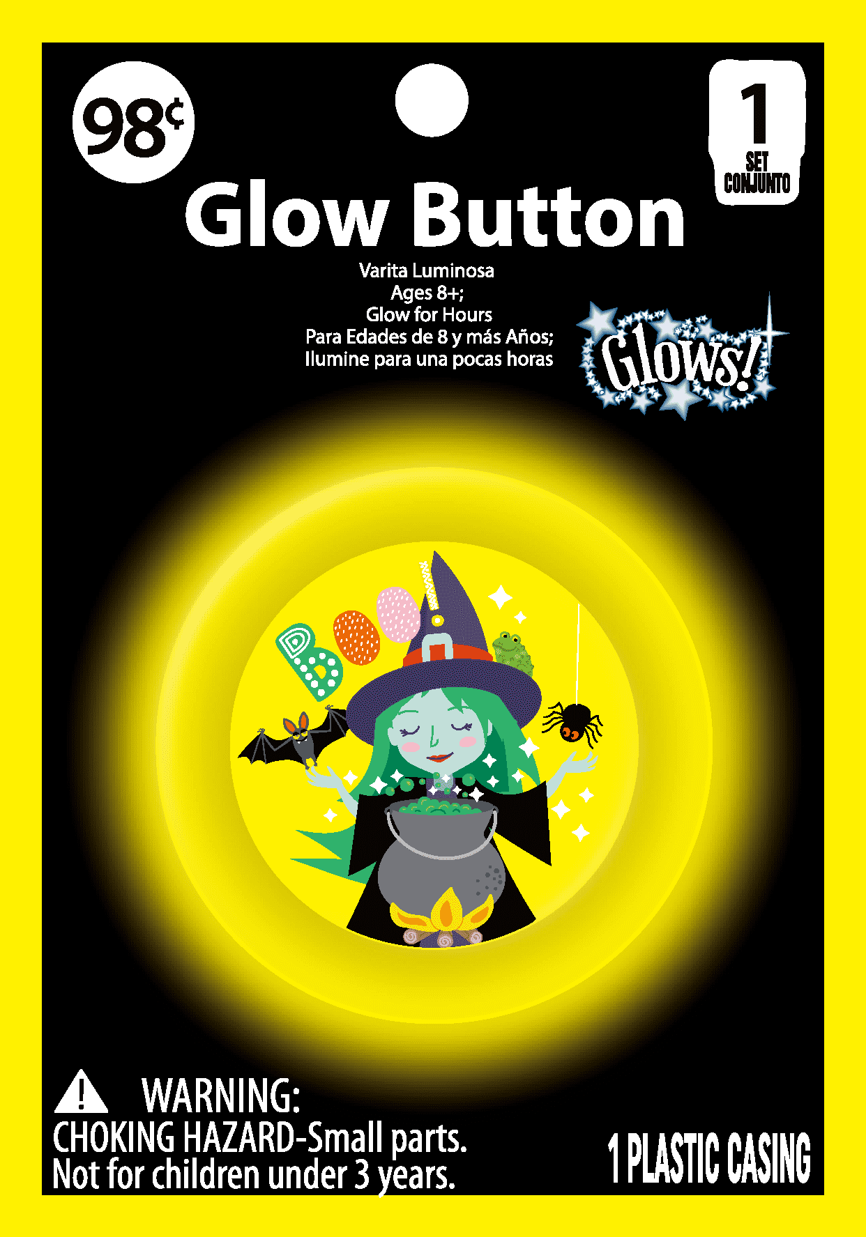 Vendor Labelling Halloween 1ct Yellow Glow Button, Witch, 3.5inch ...