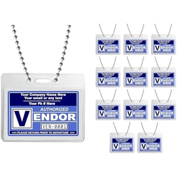 Vendor Pass Badges - (Customizable) - PVC Plastic - Available in 12, 36 ...