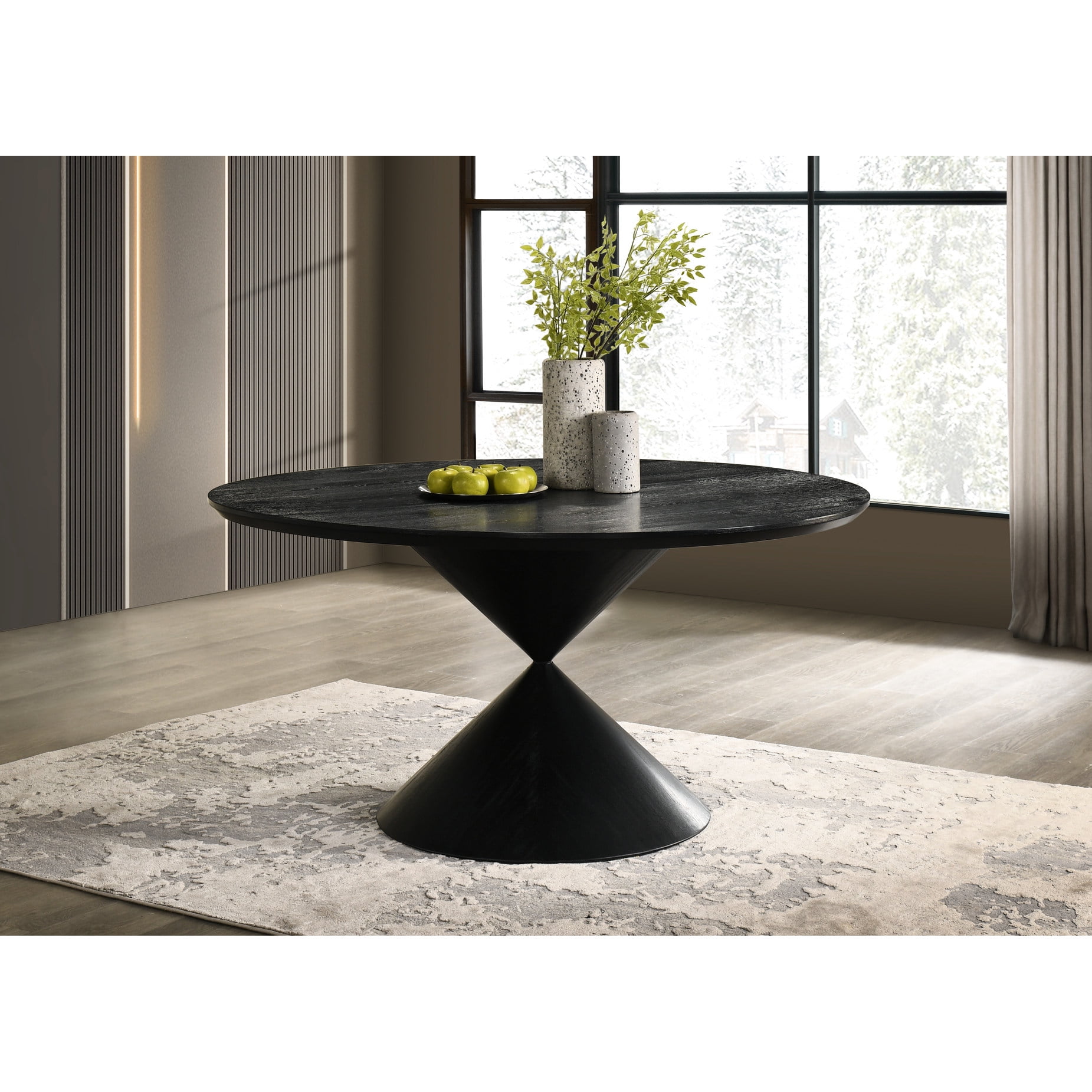 Veneer - Finished 59 - inch Round Dining Table with Hourglass Base for ...