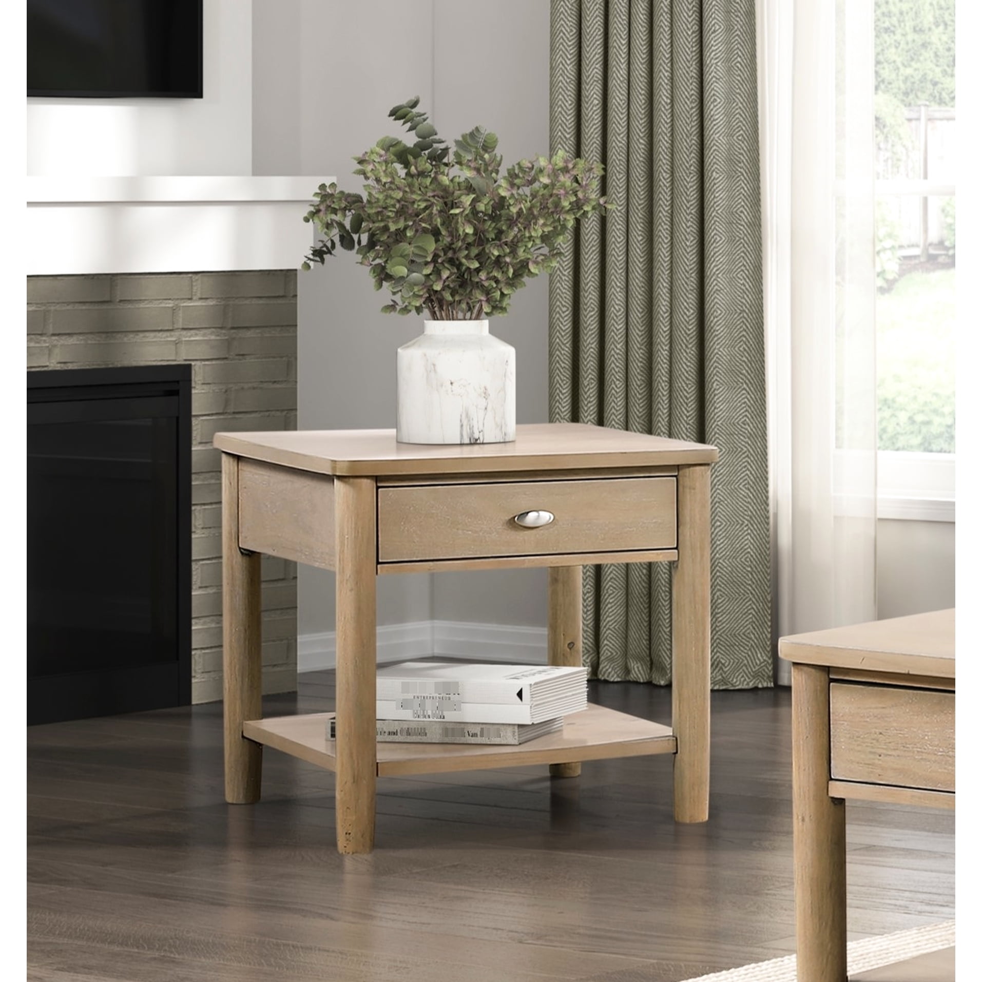 Veneer Living Room End Table With Drawer And Open Shelf In Hue Classic ...