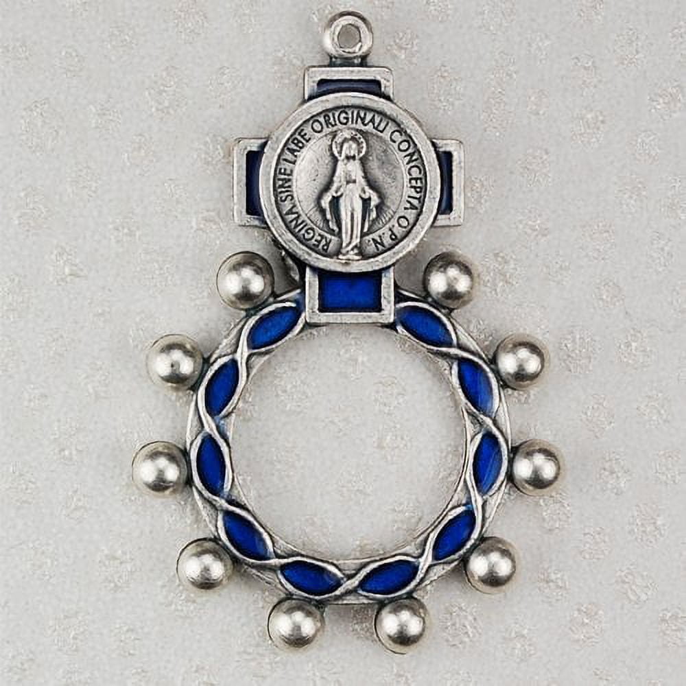 Traditional Rosary Ring by Venerare | Miraculous Medal w/ Blue Enamel ...