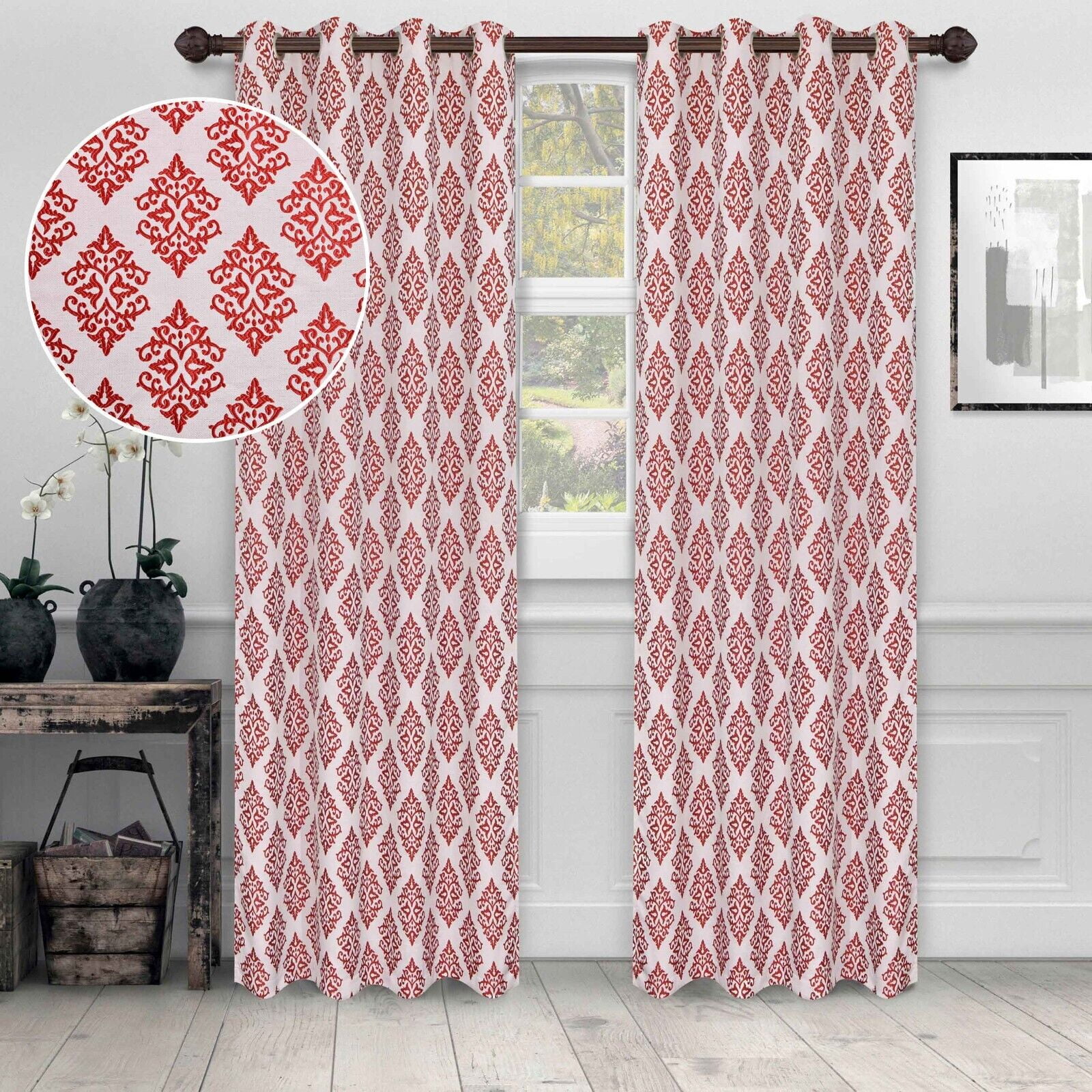 Venetian Damask Embroidered Traditional Damask Jacquard Curtain Set ...