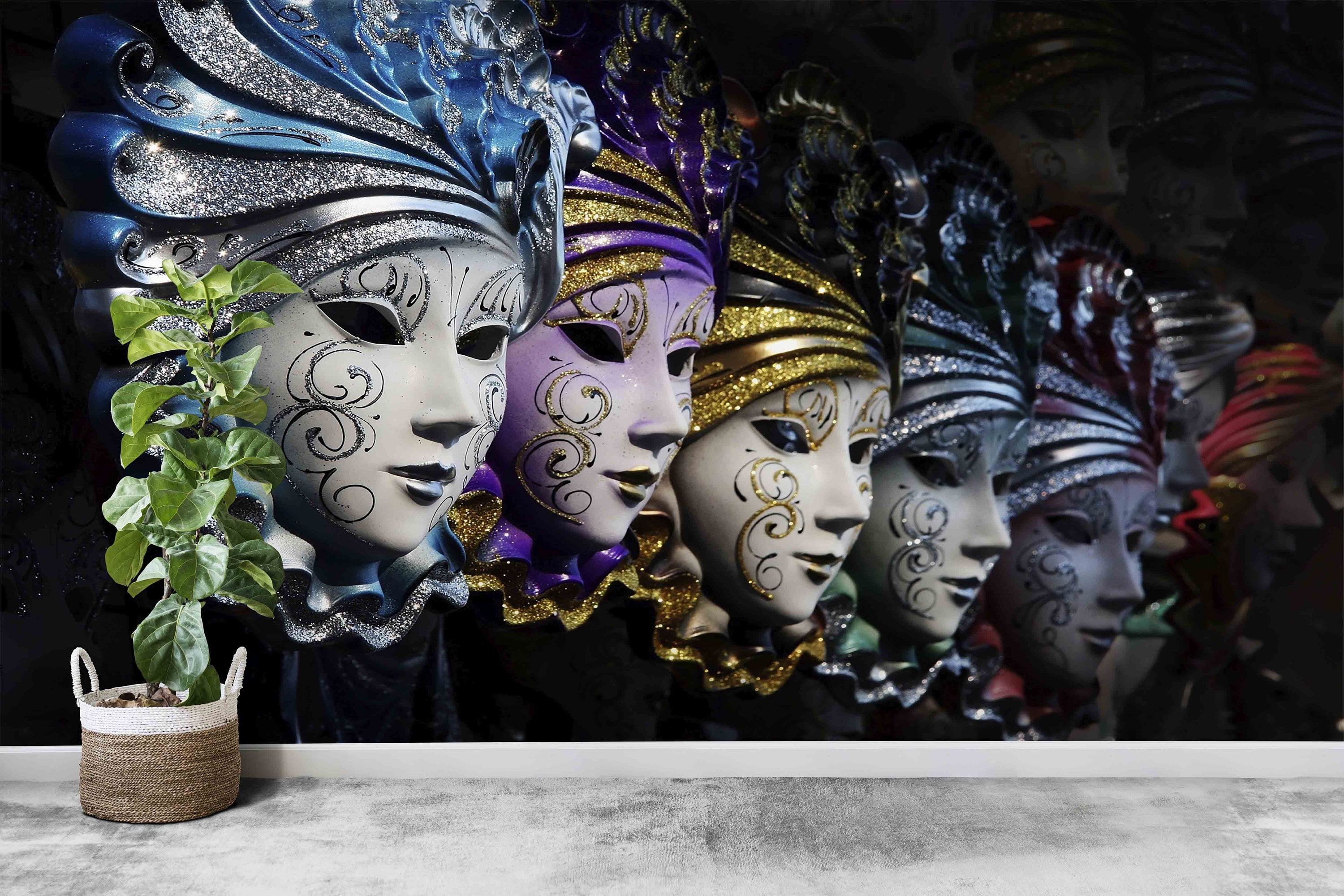 Venetian Mask, Modern Wallpaper, Paper Wall Art Custom Wallpaper ...