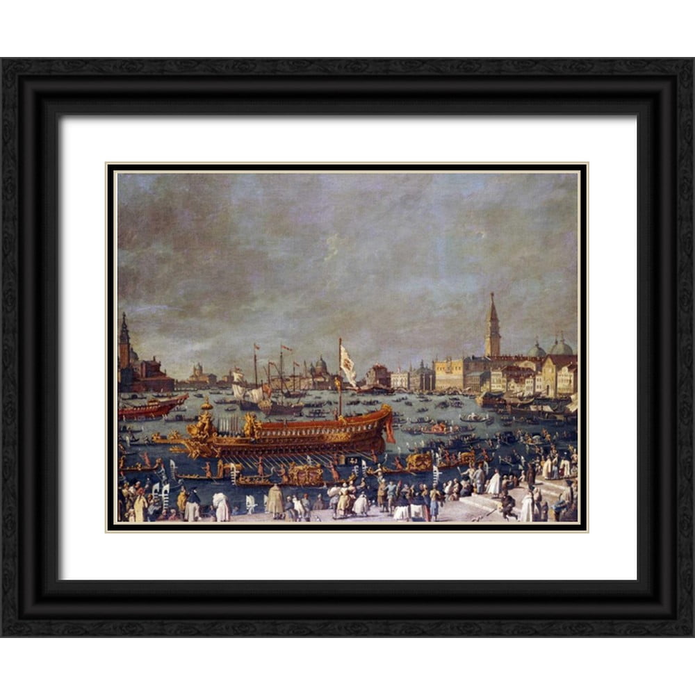 Venetian School 14x12 Black Ornate Wood Framed with Double Matting ...