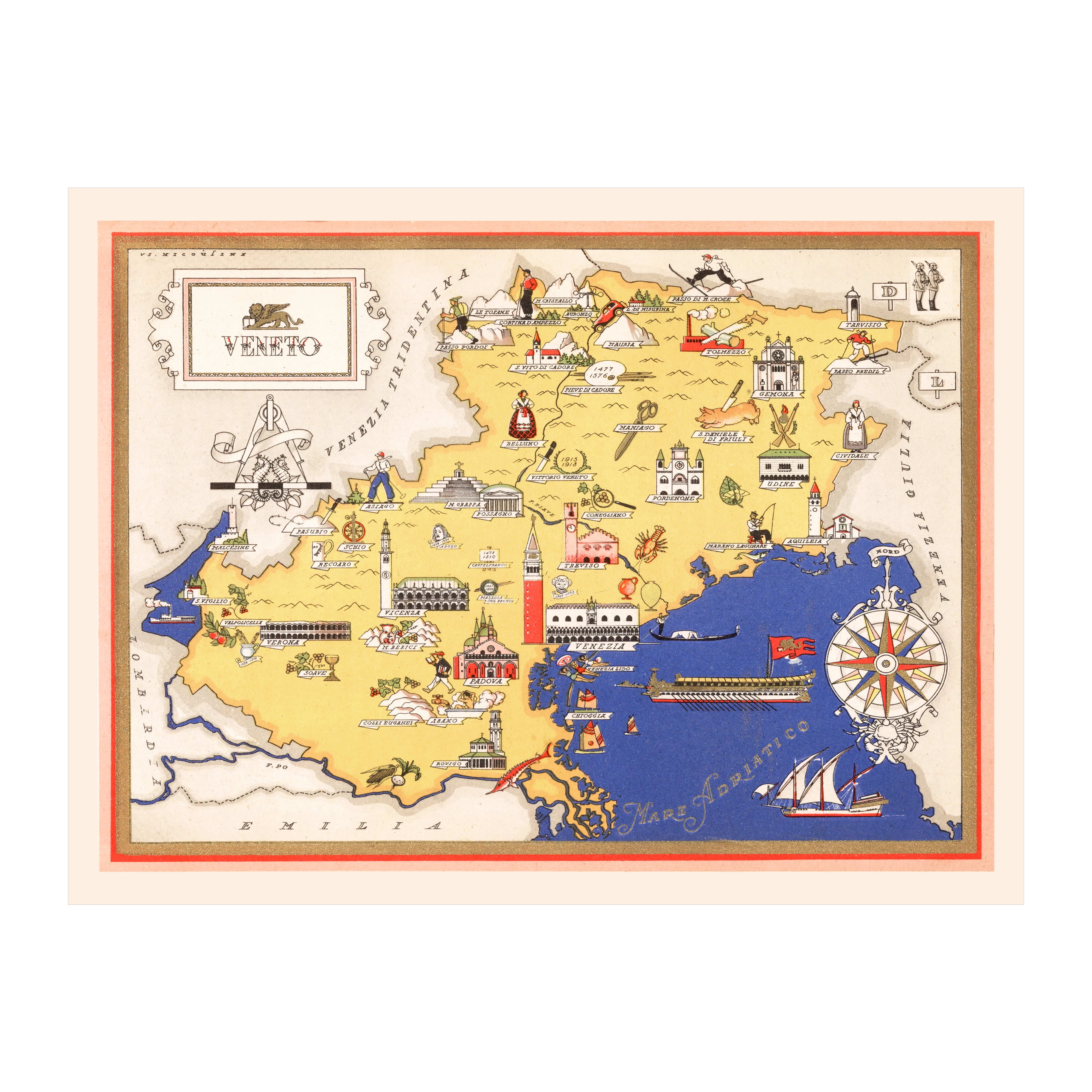 Veneto Italy Italy Art, 1938 Vintage Map of Veneto Italy Italy History ...