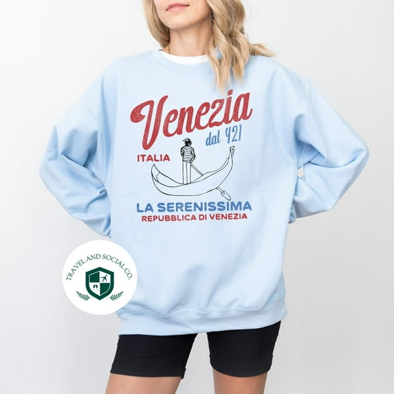 Venezia, Italian Crewneck T-Shirt Retro Faded Style Pullover T-Shirt ...
