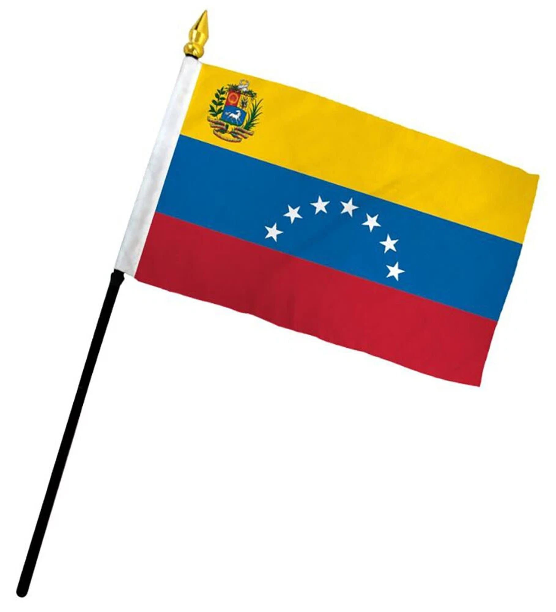 Venezuela Crest With 7 Stars 4"x6" Flag Desk Table Plastic Stick Staff ...