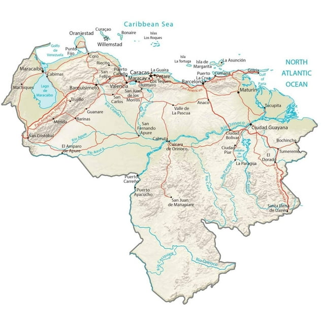 Venezuela Physical Map GLOSSY POSTER PICTURE PHOTO PRINT BANNER ...