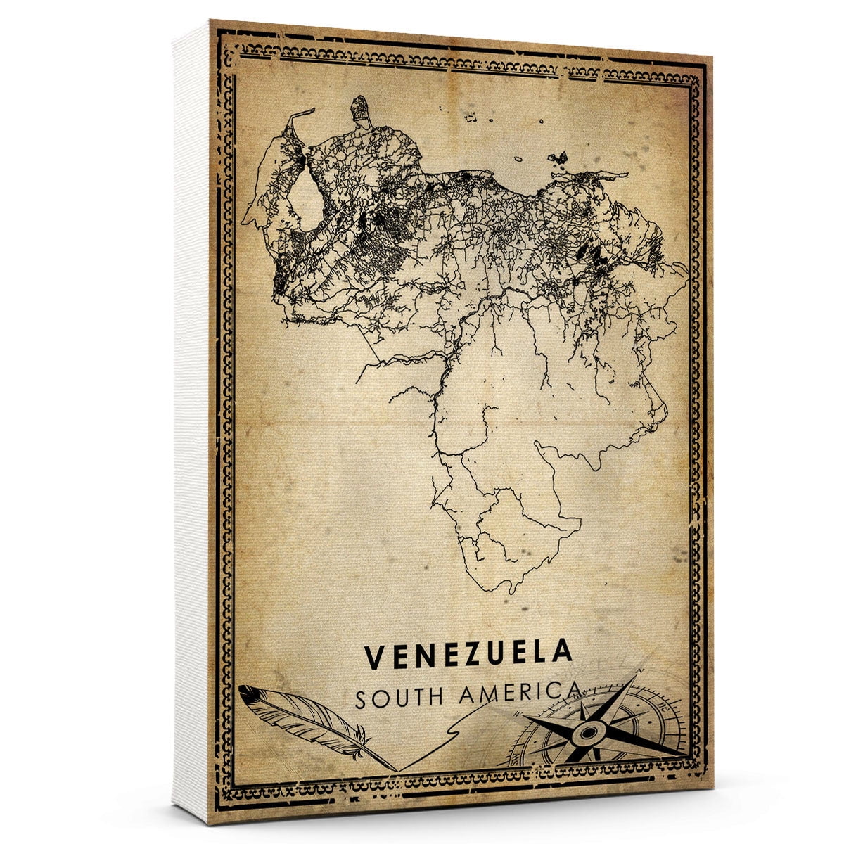 Venezuela Vintage Map Prints Canvas, South America Map Art Canvas ...