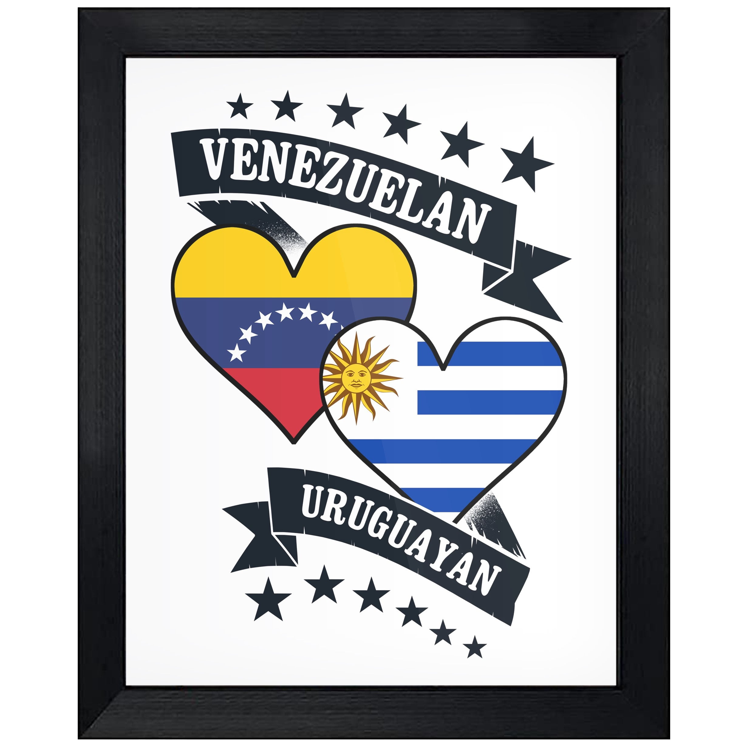 Venezuelan Uruguayan Heart Flags Venezuela Uruguay 8"x10" Wall Art ...