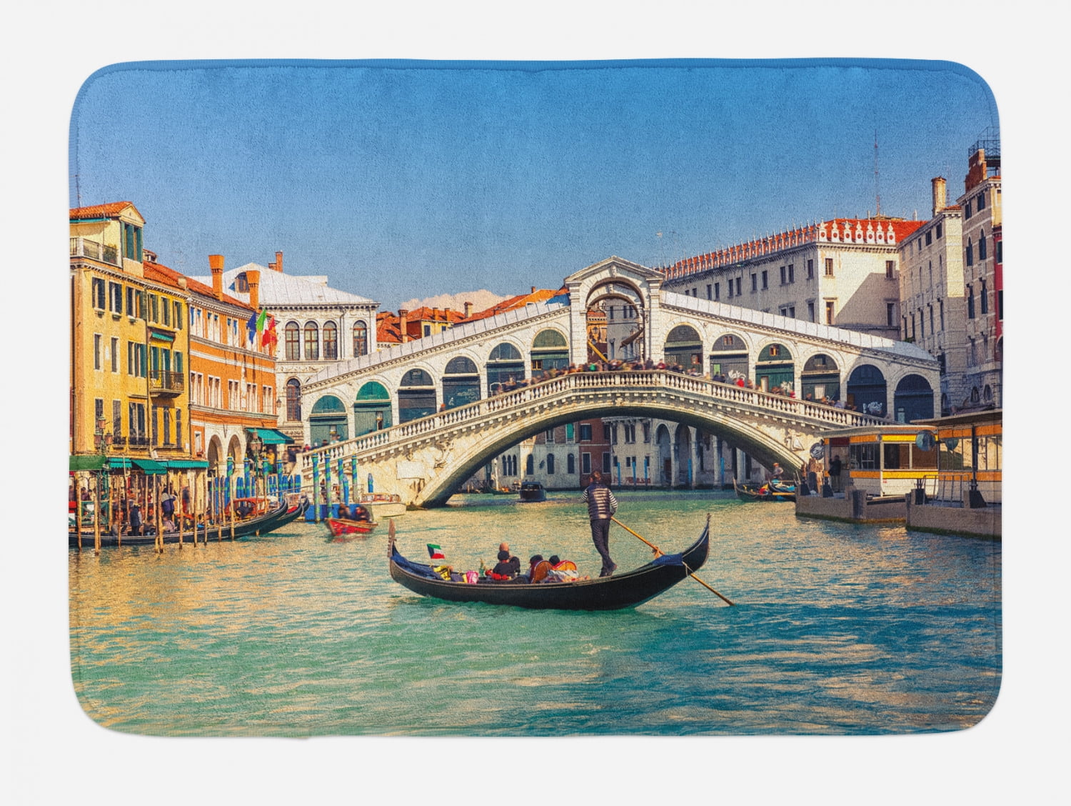 Venice Bath Mat, Cityscape on a Sunny Day with Rialto Bridge Venetian ...