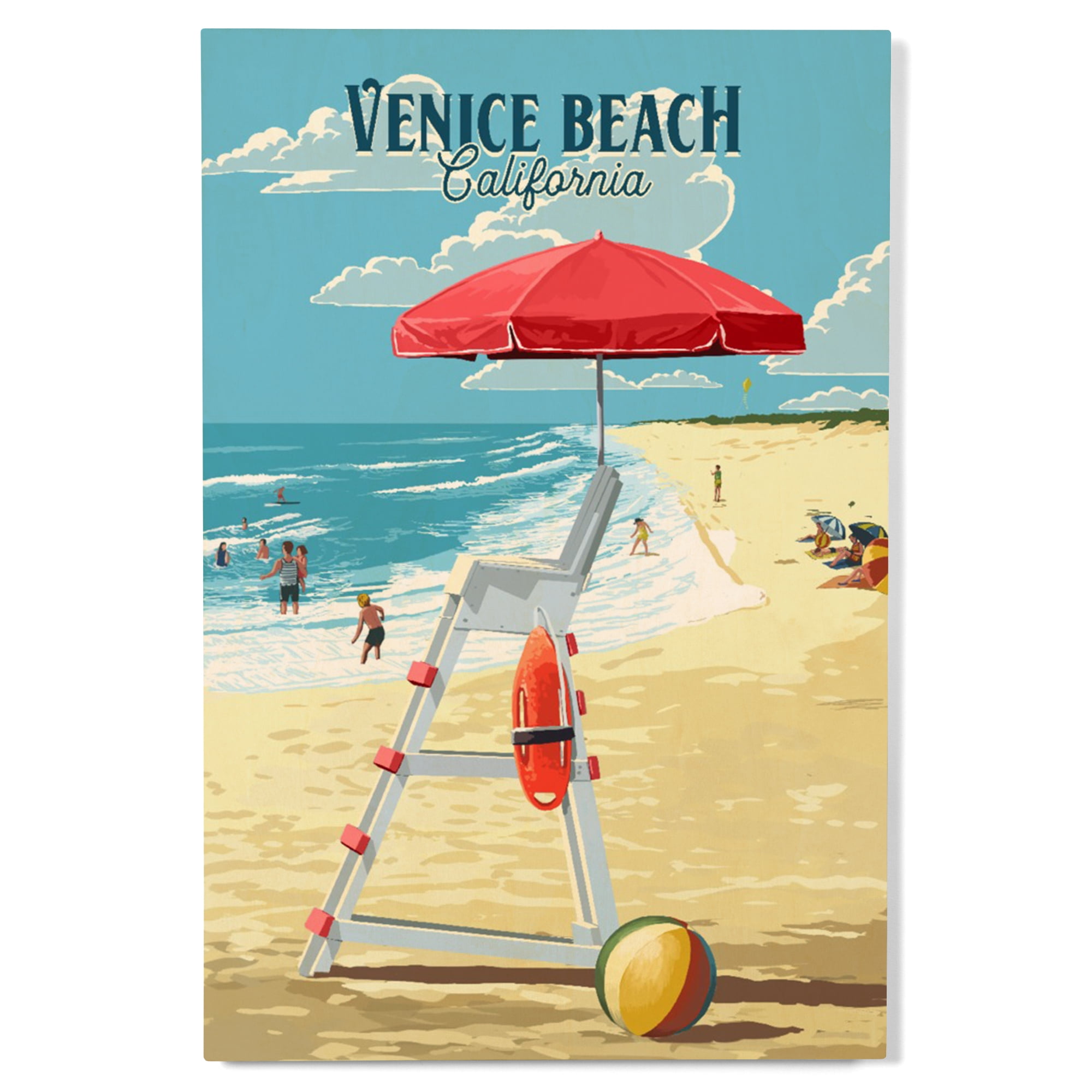 Venice Beach, California, Lifeguard Stand Birch Wood Wall Sign (12x18 ...
