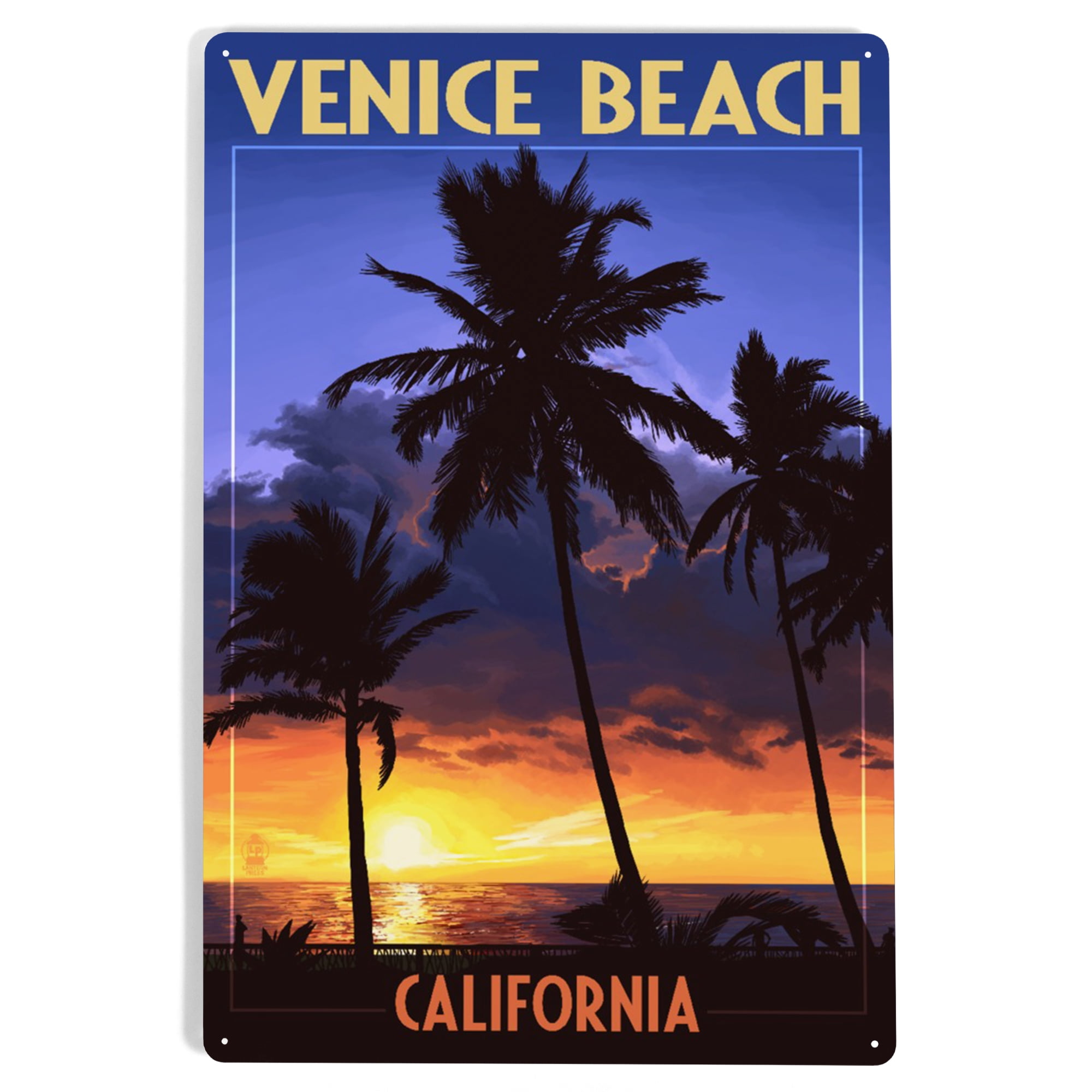 Venice Beach, California, Palms and Sunset (12x18 Aluminum Art, Indoor ...