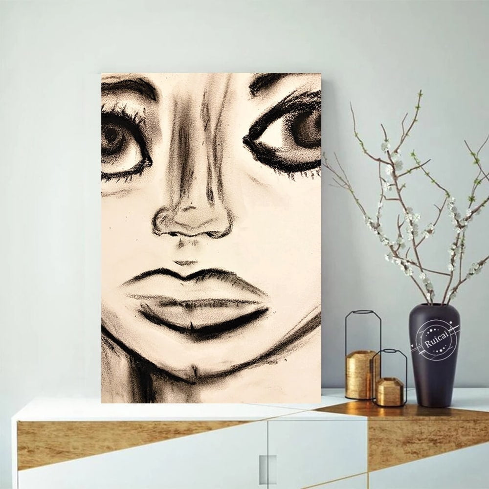 WIDE EYES IN CHARCOAL by Artist Sarah Wahl - 14"x14" Canvas Artwork ...