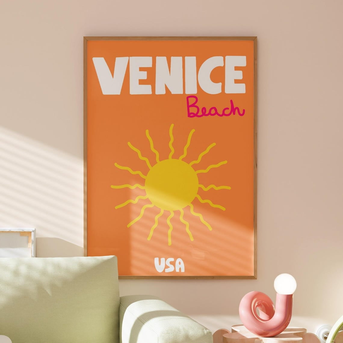 Venice Beach Poster, Preppy Travel Wall Art, Minimal Tropical Print ...