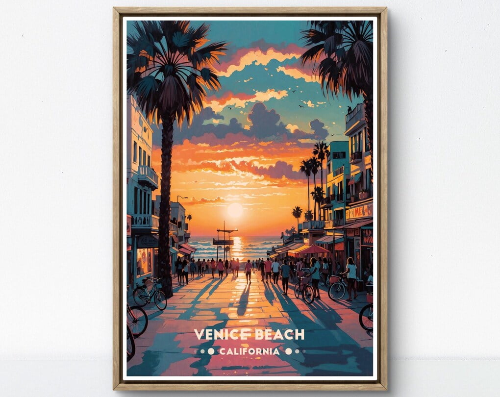 Venice Beach Sunset Poster, California Coast Art, Boardwalk Wall Decor ...