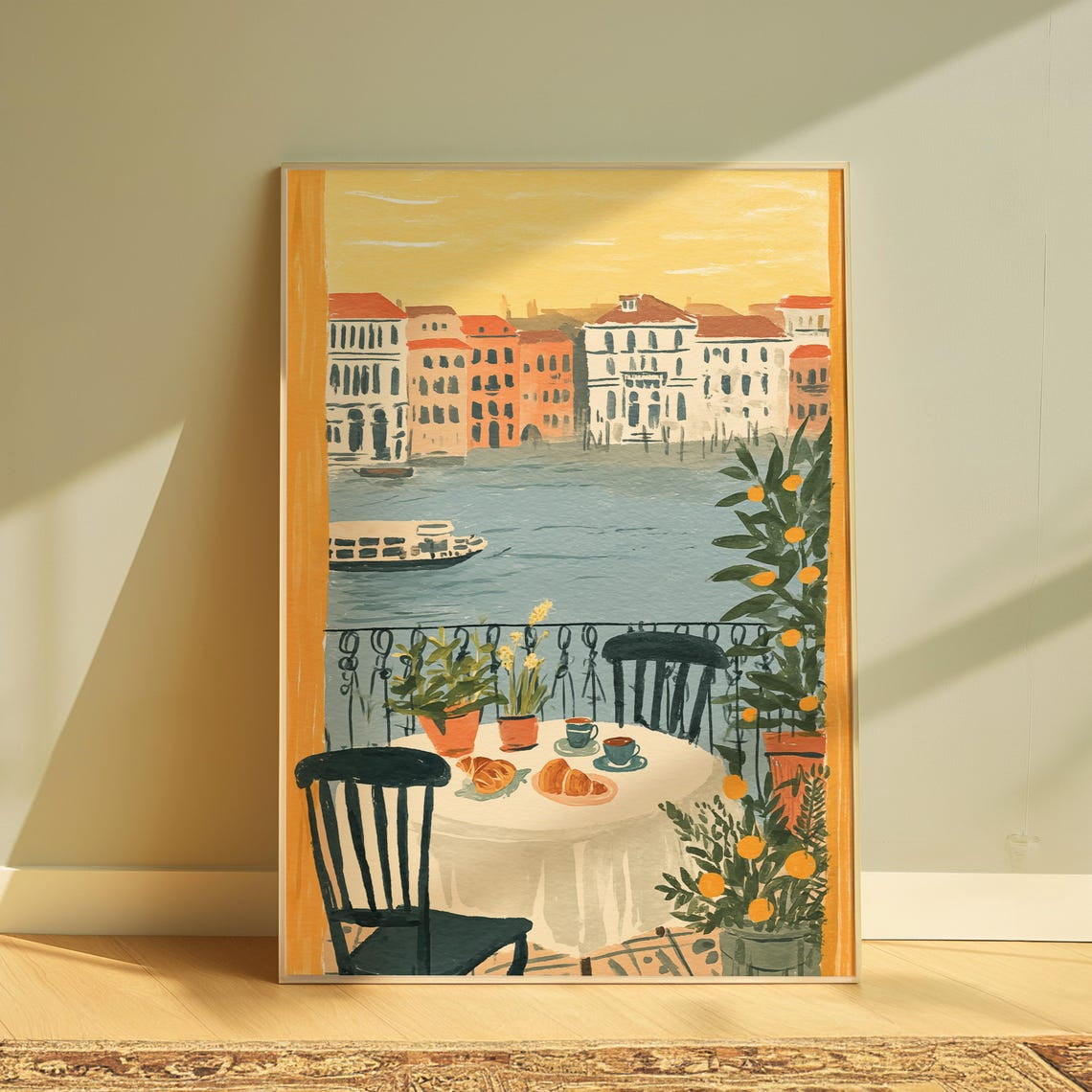 Venice Breakfast Italy Travel Wall Art, Unframed Paper Print Size 16x24 ...