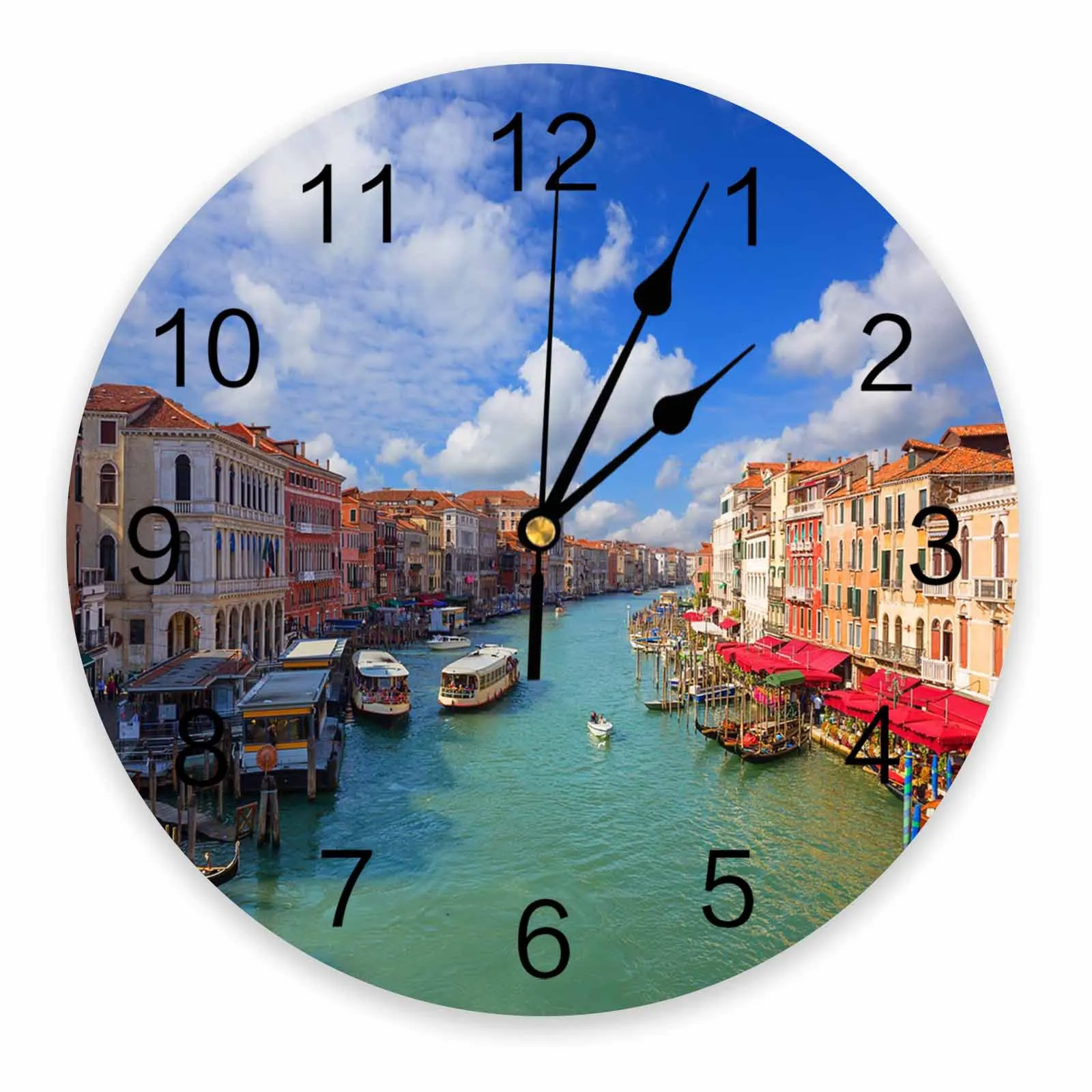 Venice Building Water Boat Sunset Round Wall Clock Hanging Silent Time ...